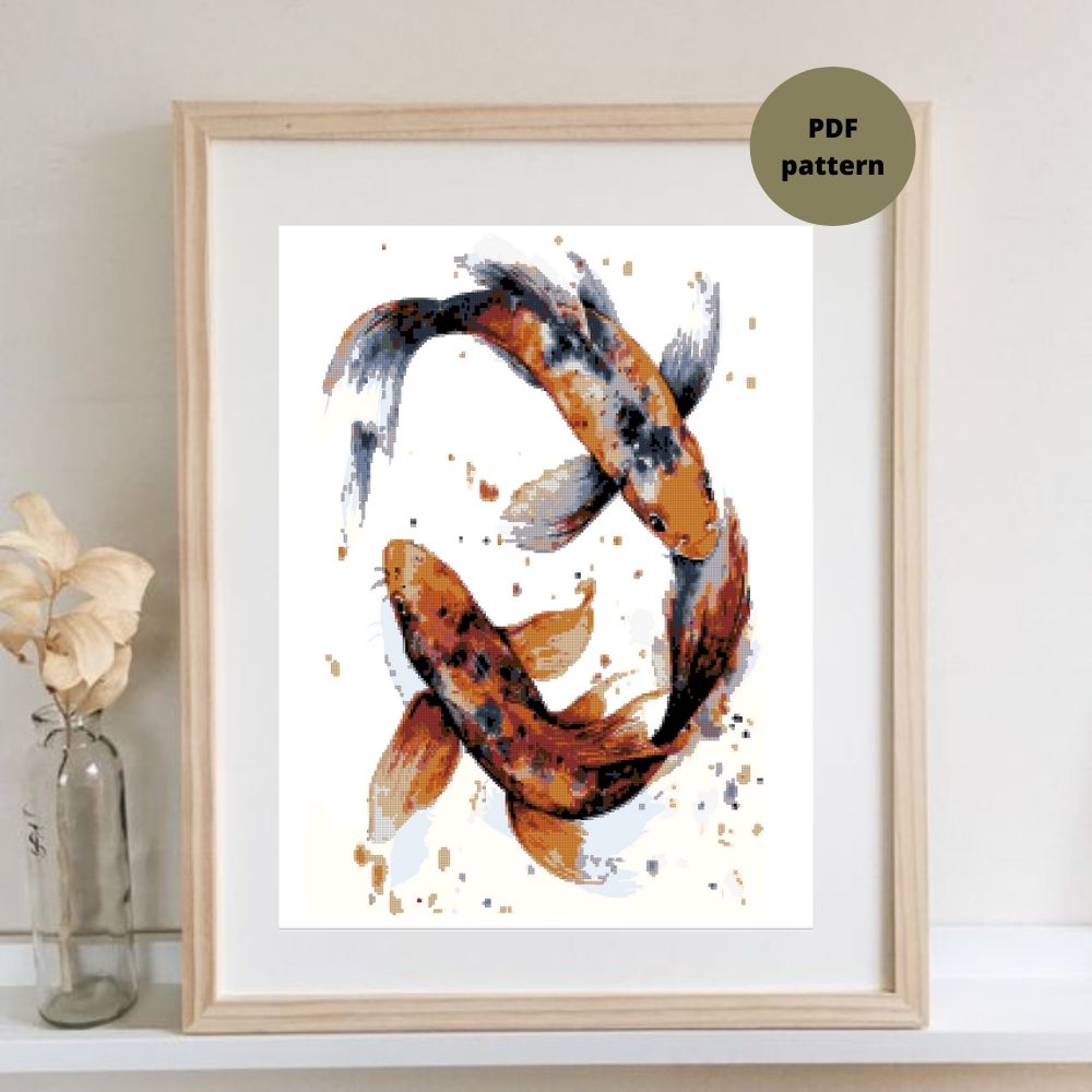 Watercolor Koi fish cross stitch PDF pattern, Carp embroider | Inspire ...