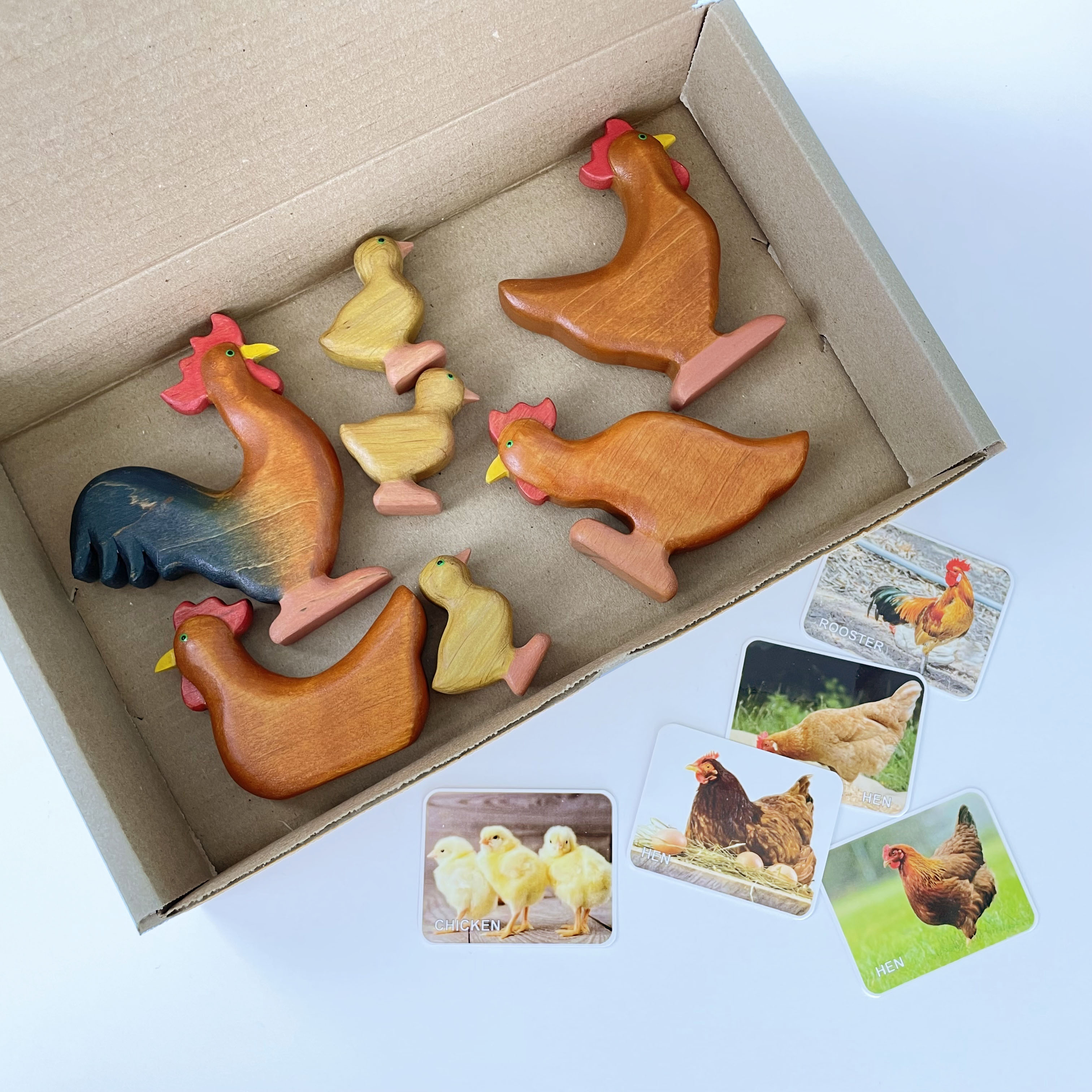 Wooden chicken set "Red" (1 rooster + 3 hens + 3 Baby chicke - Inspire ...