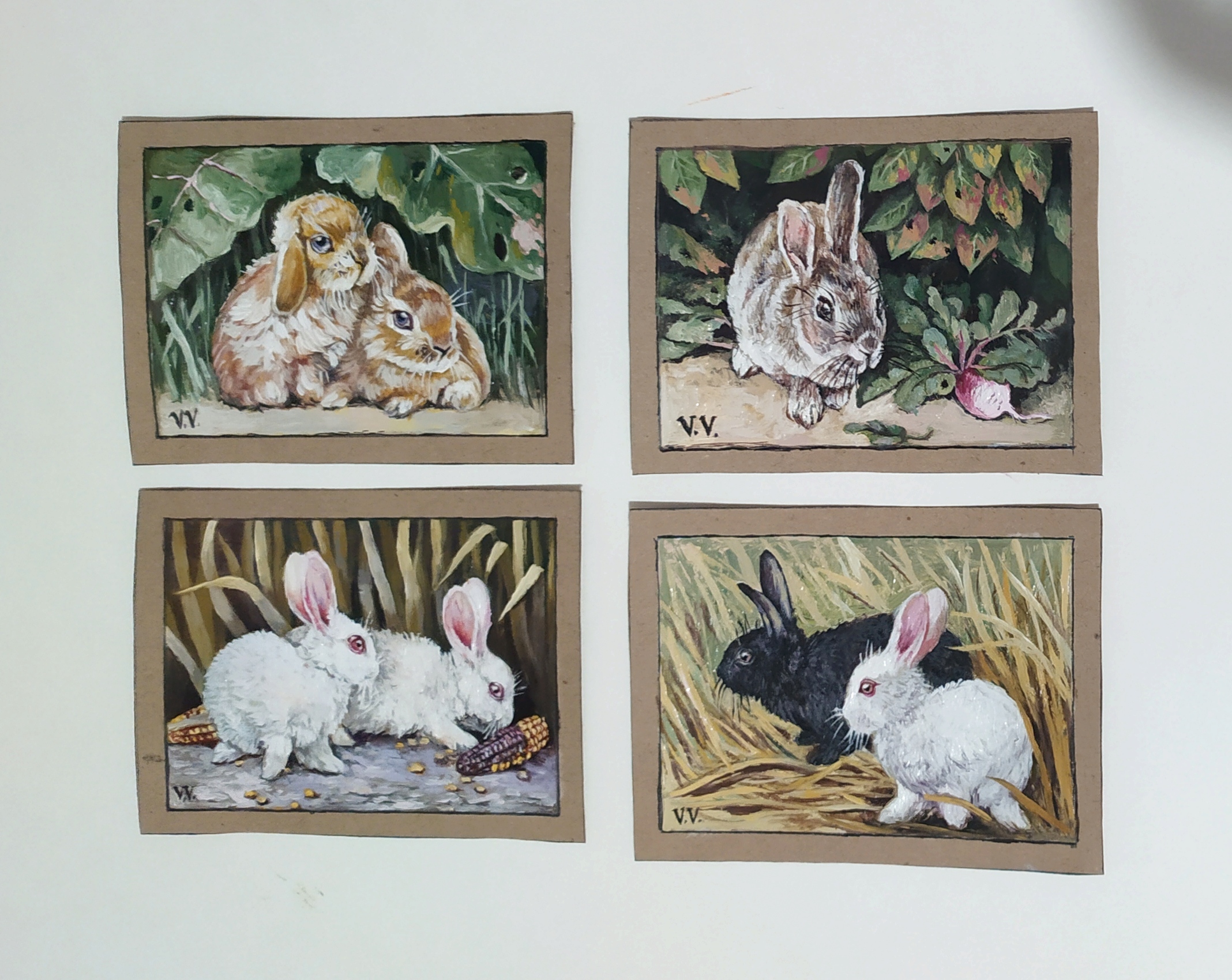 Set of 4 mini art Rabbits Aceo original art Aceo Artist tra | Inspire ...