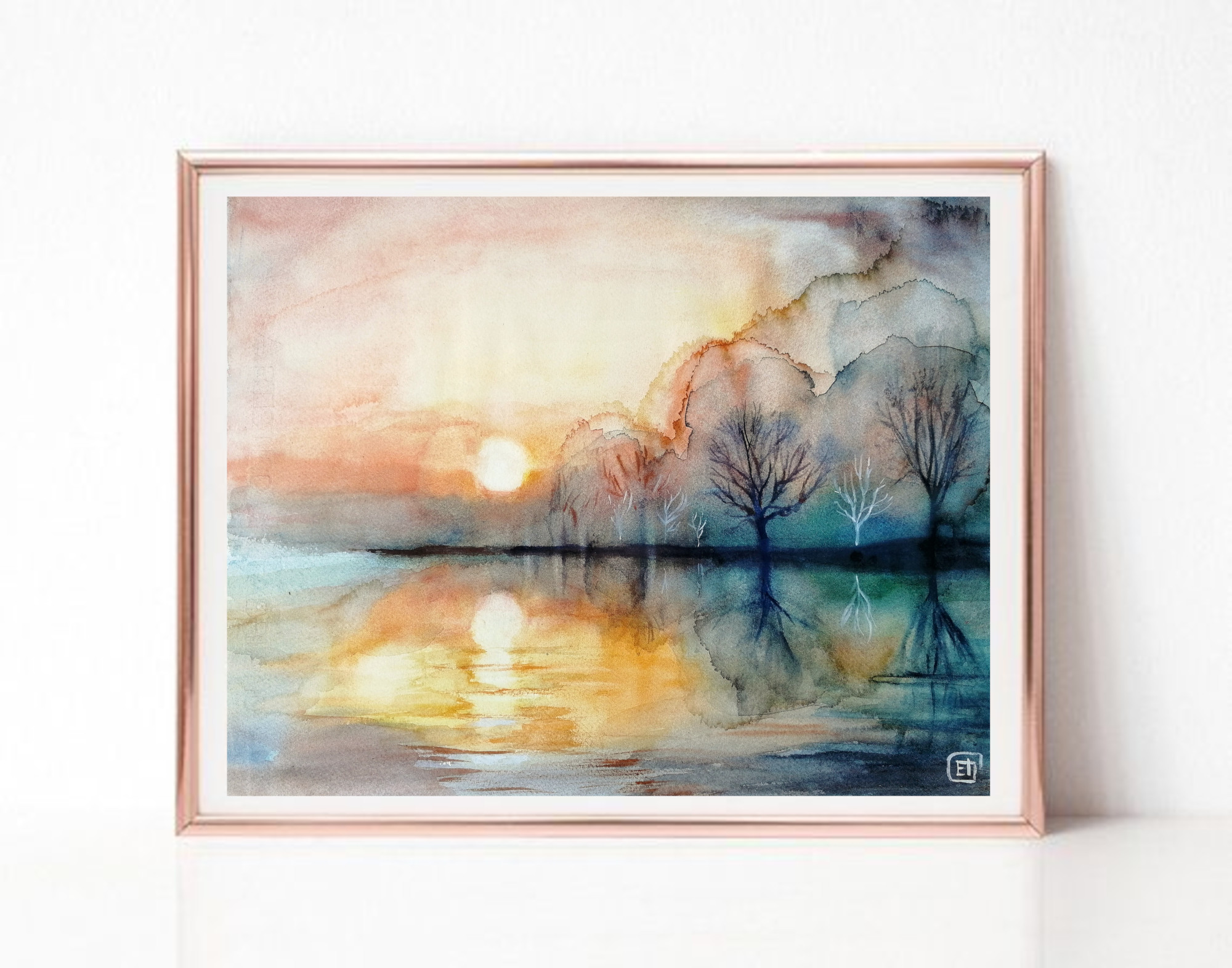 Lake Sunset Painting, Abstract Art, Landscape Watercolor Pai | Inspire ...