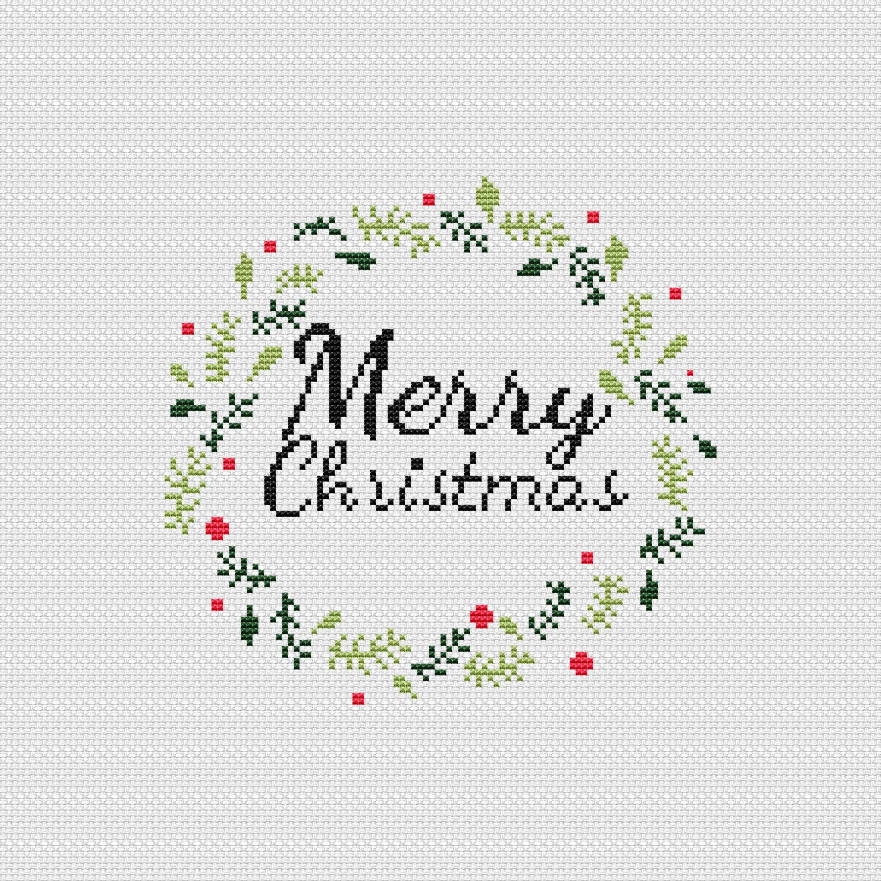 Merry Christmas cross stitch pattern modern, Easy xstitch - Inspire Uplift