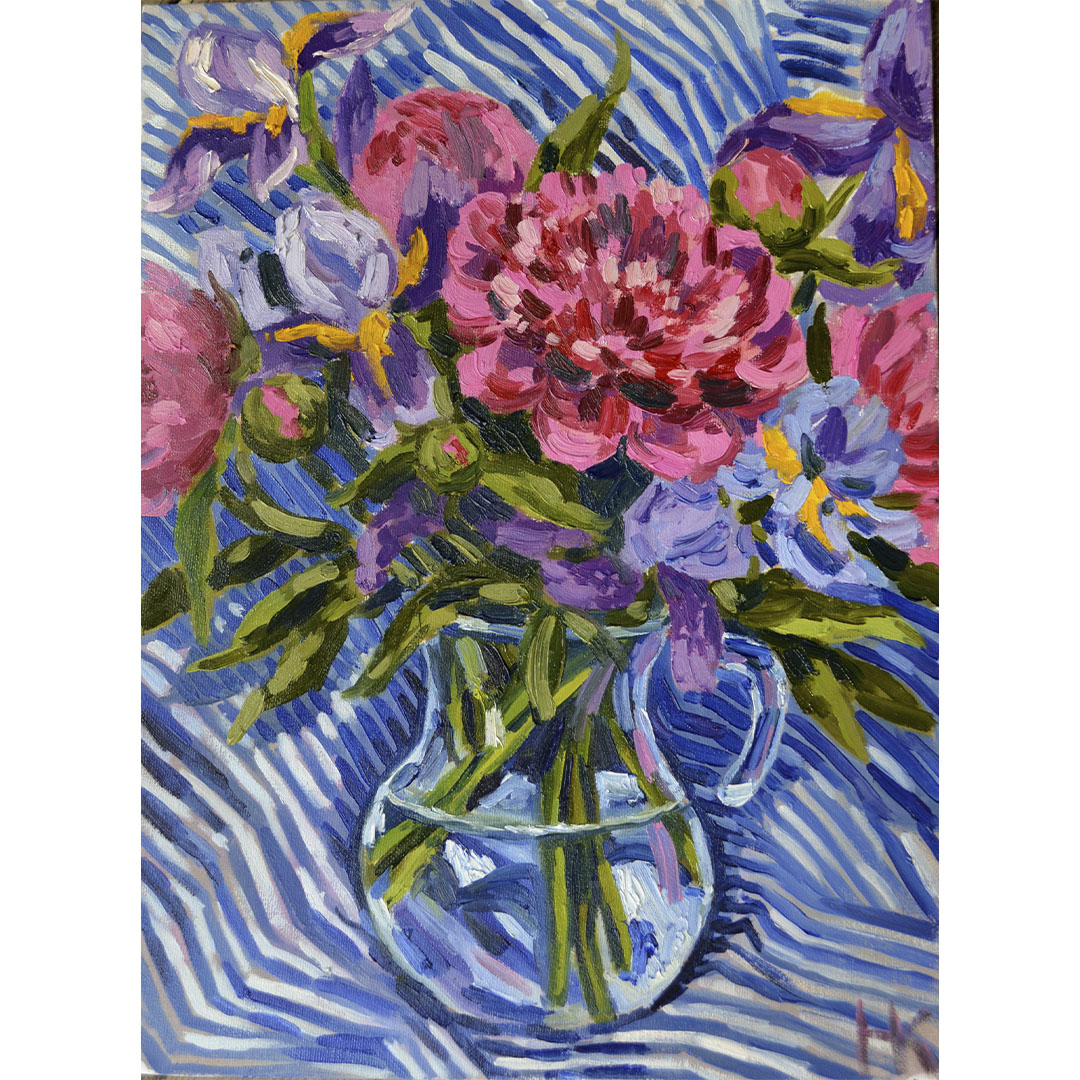 peonies irise painting, oil painting, flowers painting, oil | Inspire ...