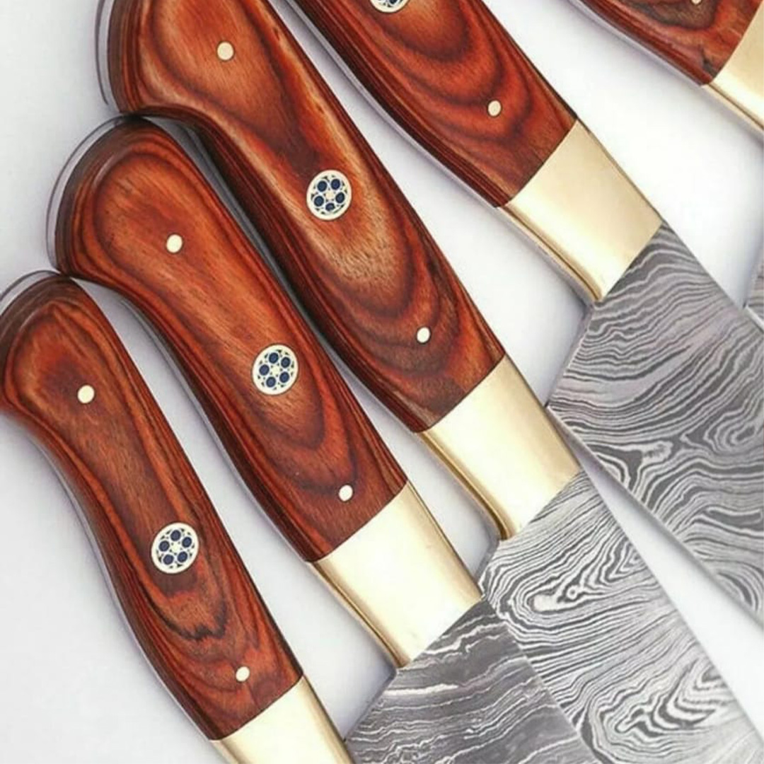 Custom Hand Forged Kitchen Knives Set with Wood and Brass - Inspire Uplift