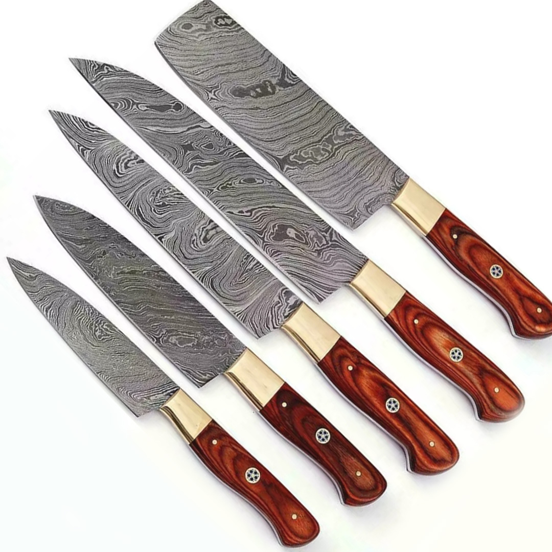 Custom Hand Forged Kitchen Knives Set with Wood and Brass | Inspire Uplift