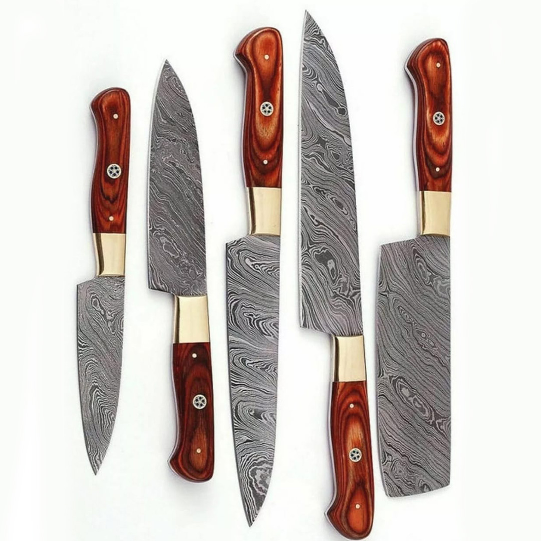Custom Hand Forged Kitchen Knives Set with Wood and Brass - Inspire Uplift