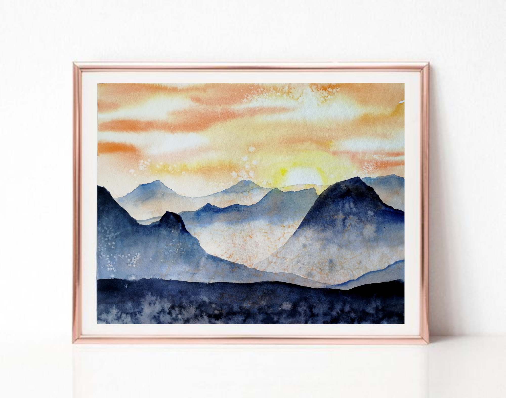 Abstract Art, Sunset Art Landscape Watercolor Painting, Moun | Inspire ...