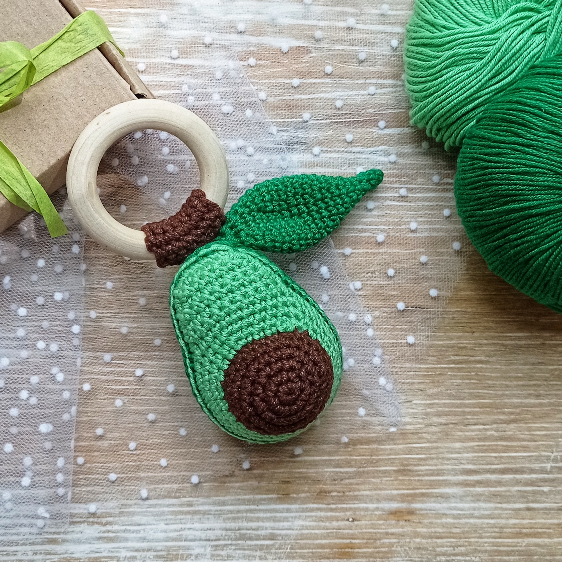 Baby rattle avocado wooden teething ring for baby, cute avoc | Inspire ...