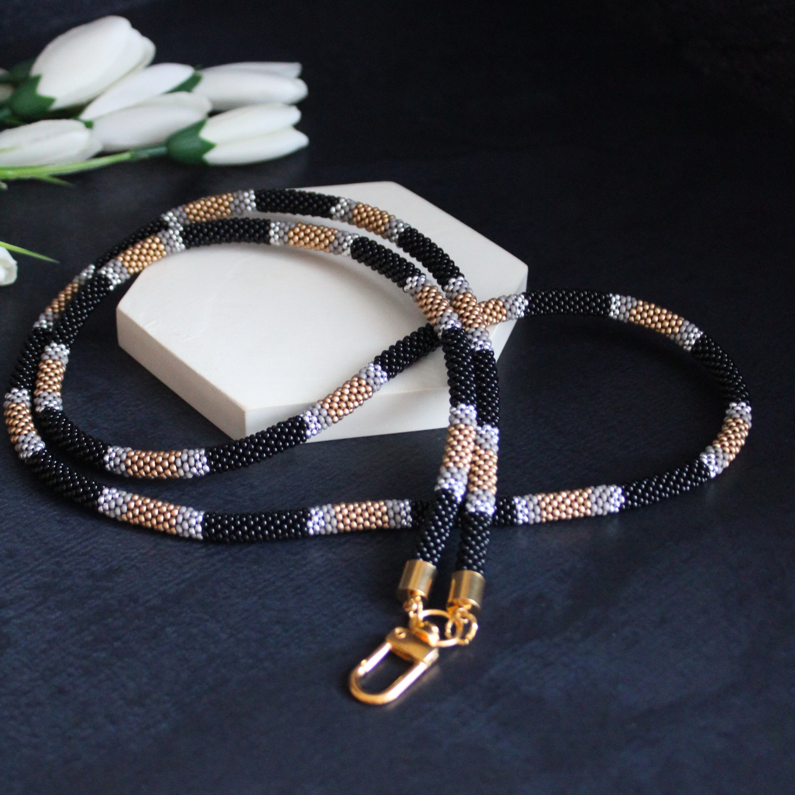 Black gothic beaded lanyard for badge holder lanyard for men | Inspire ...