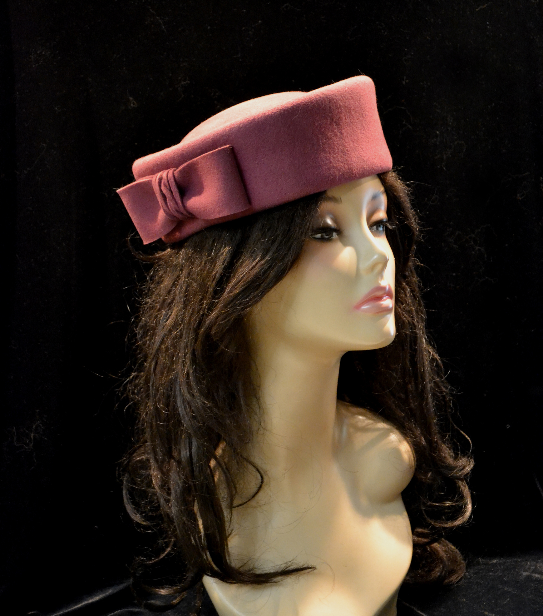 pink pillbox hat, pink winter hat, pink felt hat, guest wedd - Inspire ...