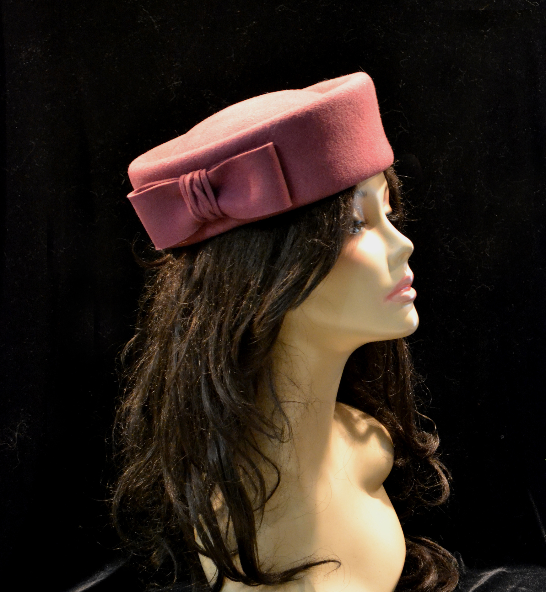 pink pillbox hat, pink winter hat, pink felt hat, guest wedd - Inspire ...