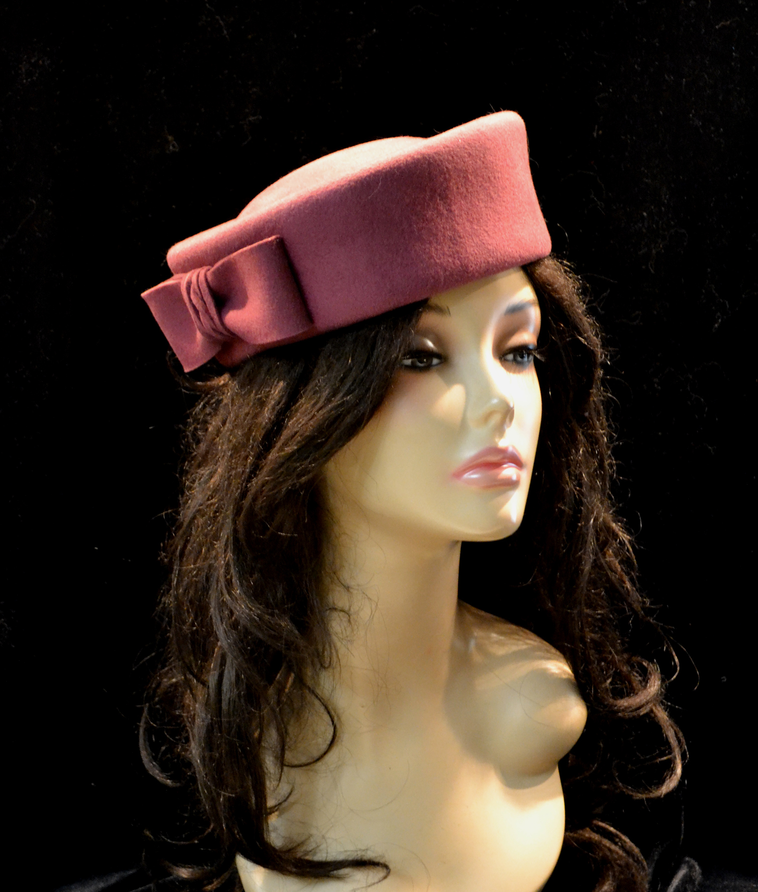 pink pillbox hat, pink winter hat, pink felt hat, guest wedd - Inspire ...