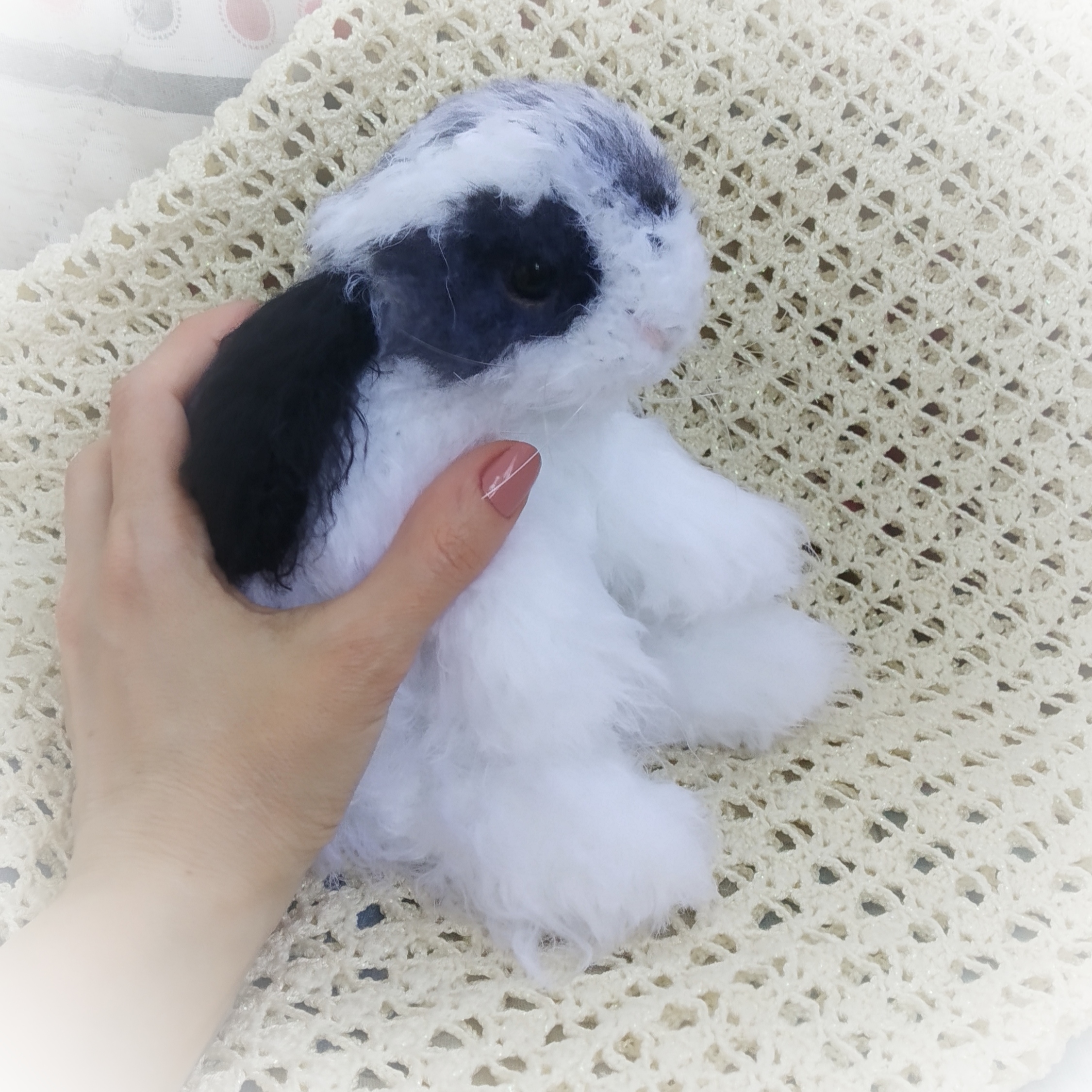 Realistic stuffed rabbit, black and white rabbit pet replica - Inspire ...