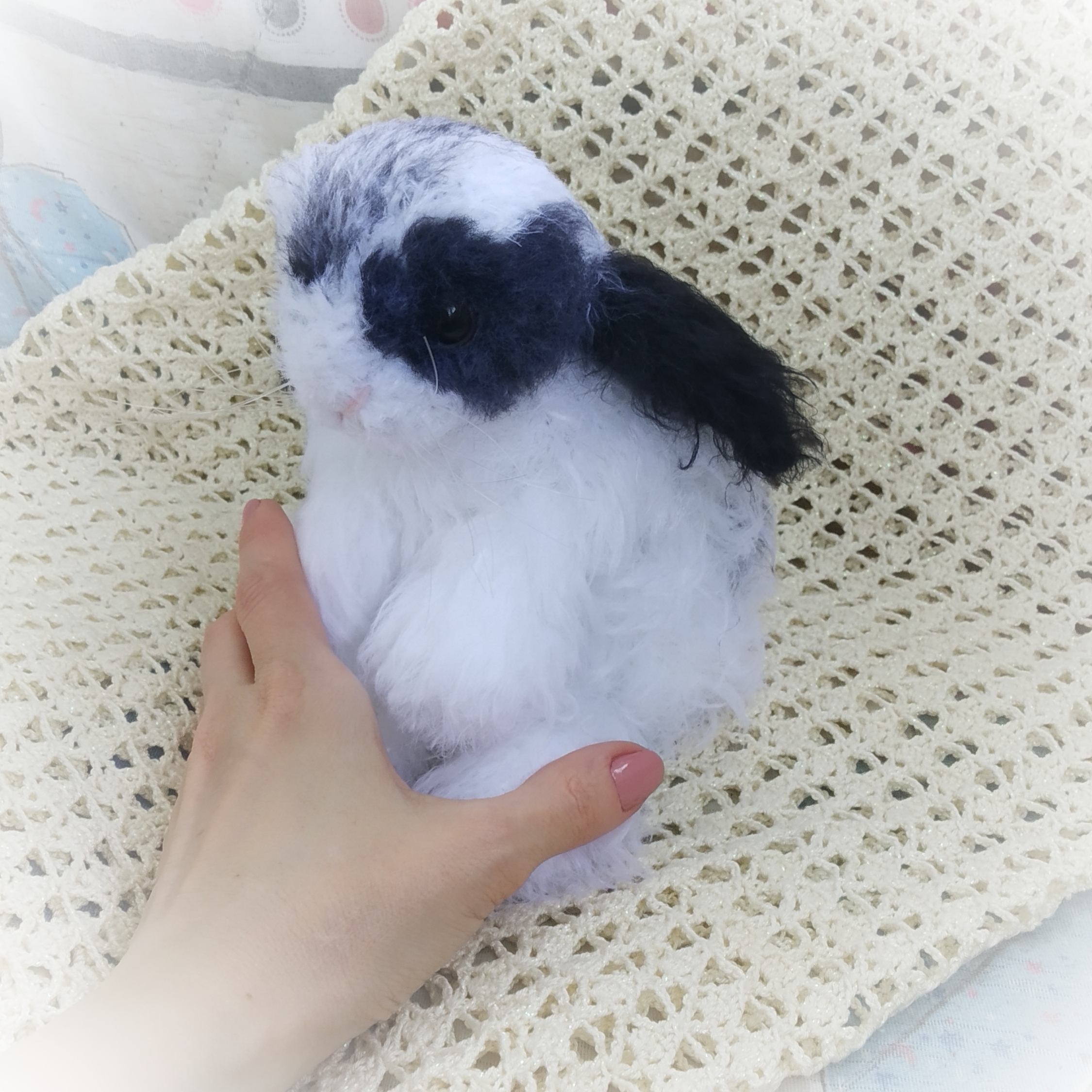 Realistic stuffed rabbit, black and white rabbit pet replica - Inspire ...