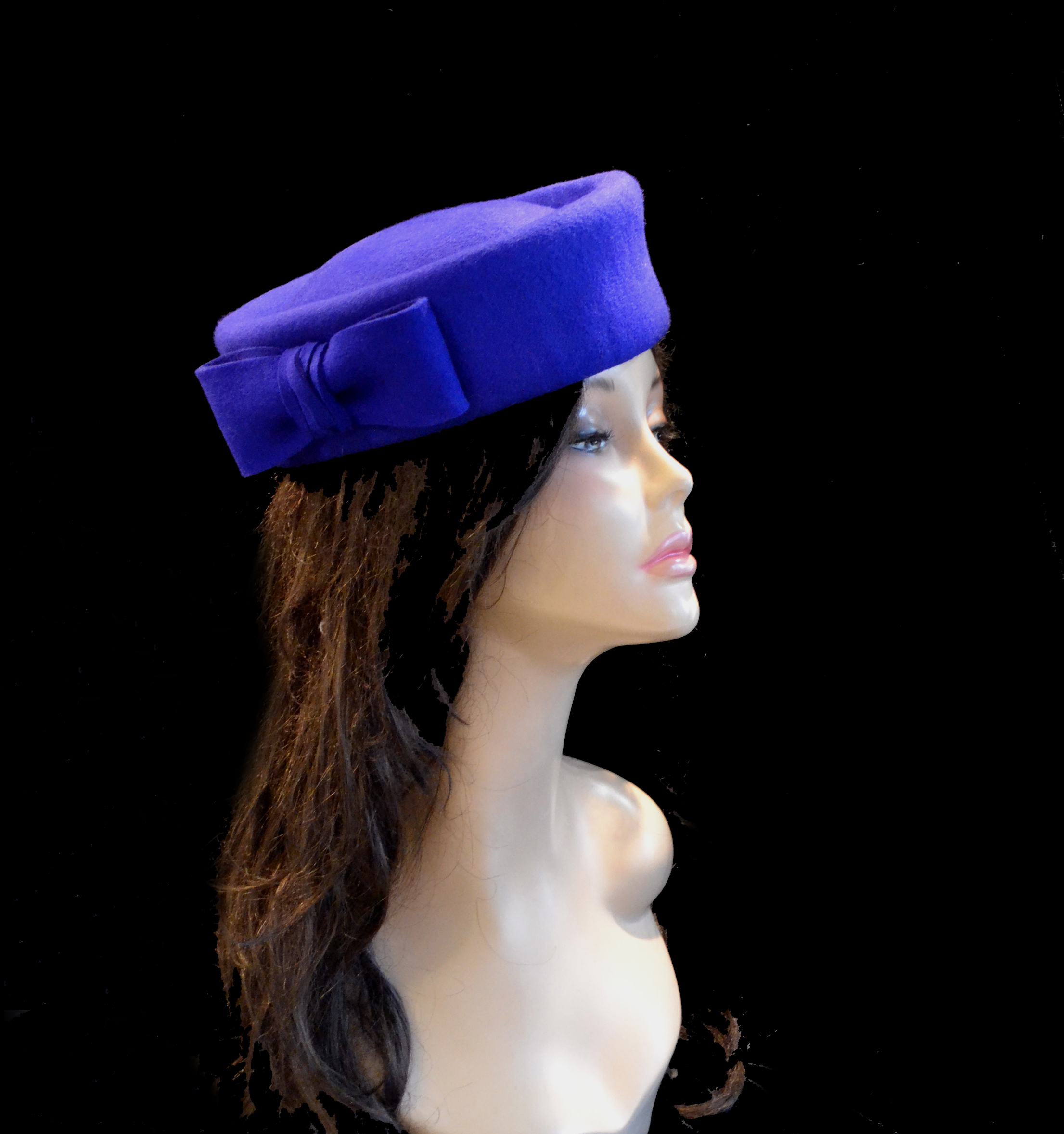 royal blue pillbox hat, royal blue winter hat, blue felt hat - Inspire ...