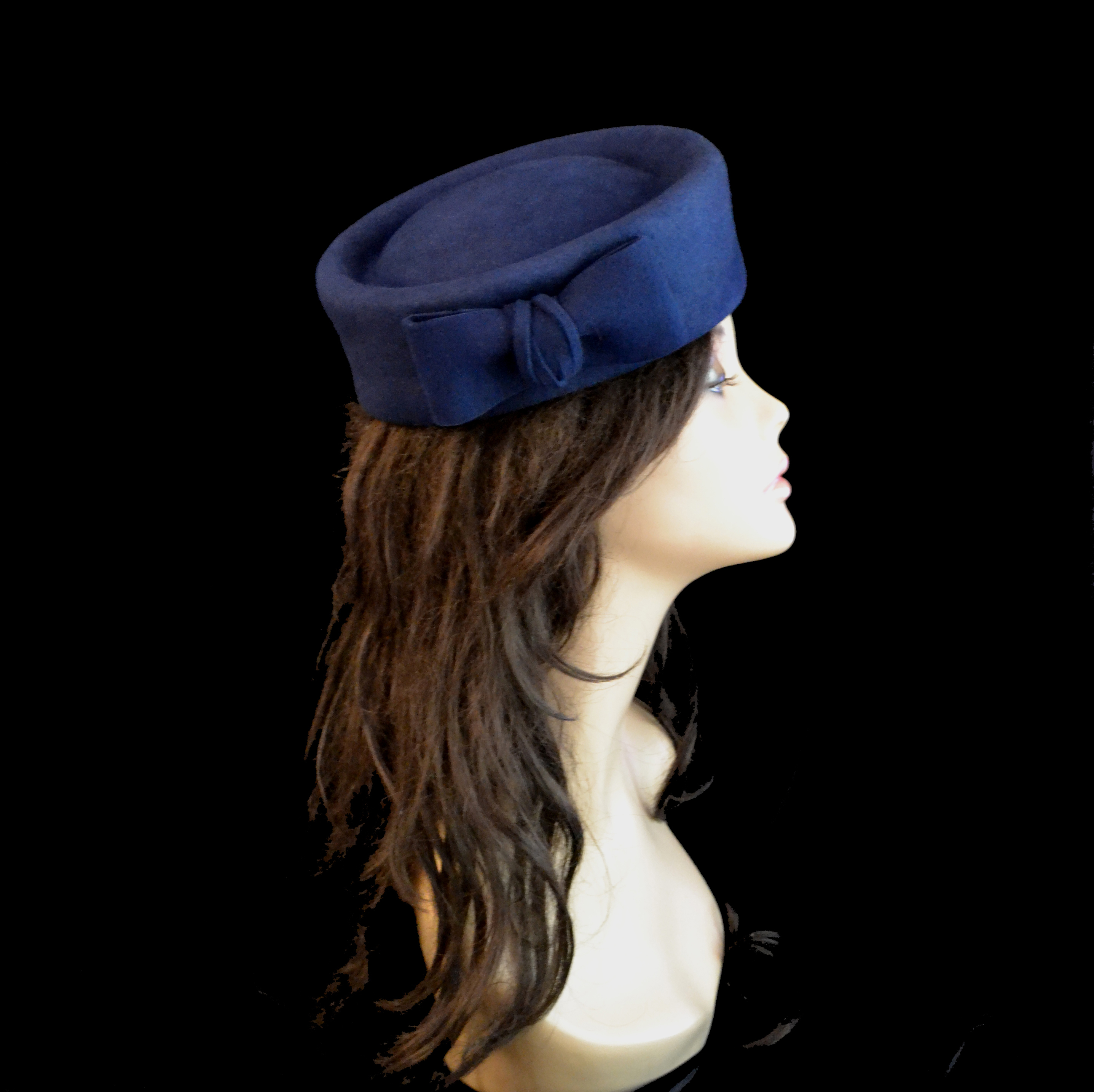 navy blue pillbox hat, navy blue winter hat, blue felt hat, - Inspire ...