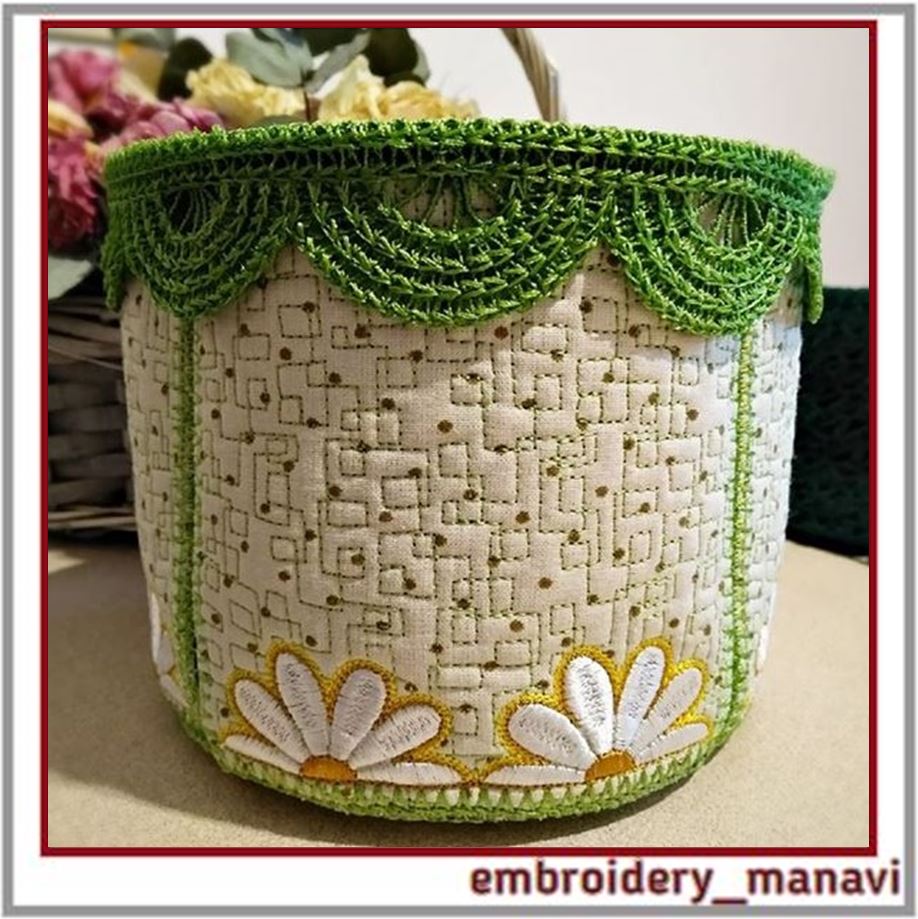 In the hoop Embroidery design Storage box with camomiles. | Inspire Uplift
