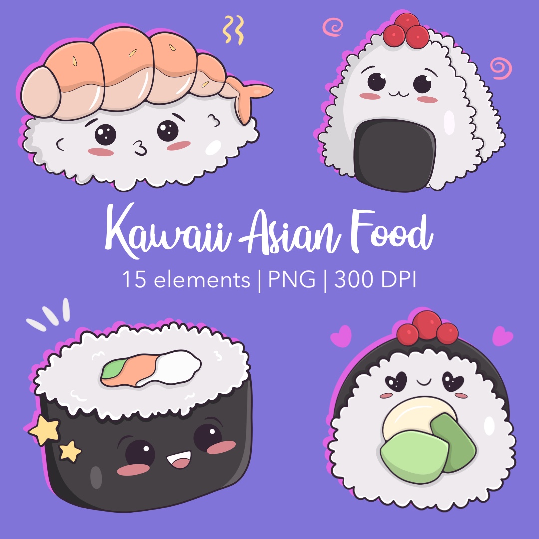 Kawaii Asian Food Clipart PNG, Sushi Illustrations PNG - Inspire Uplift
