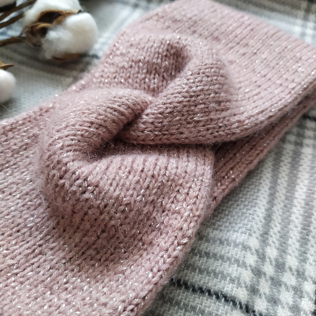 Women pink color moheir with lurex handknit earwarmer - Inspire Uplift