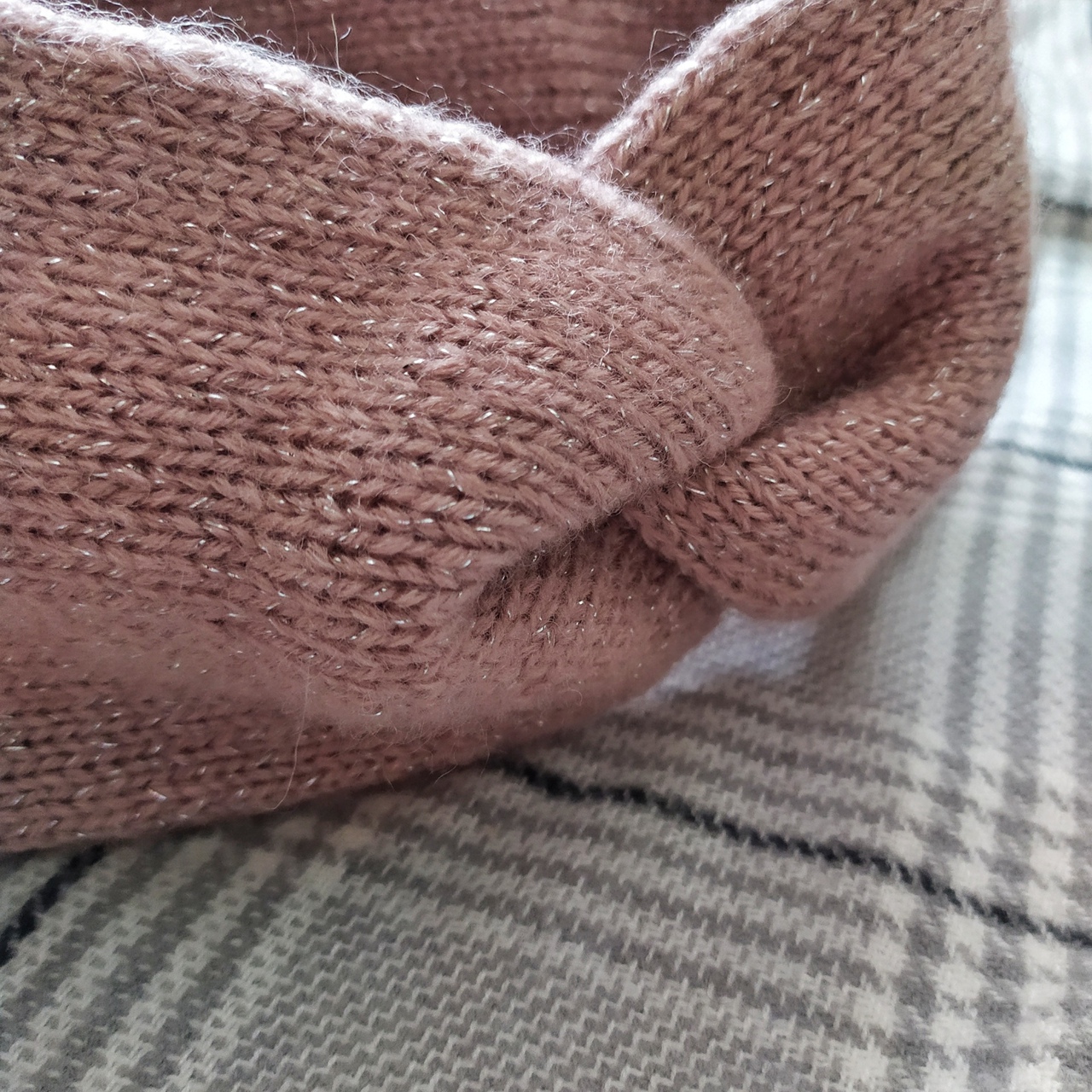 Women pink color moheir with lurex handknit earwarmer - Inspire Uplift