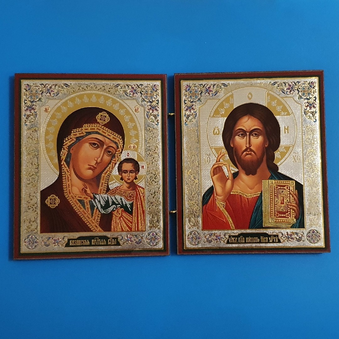 Orthodox foldable wooden icon diptych Jesus Christ and The M | Inspire ...