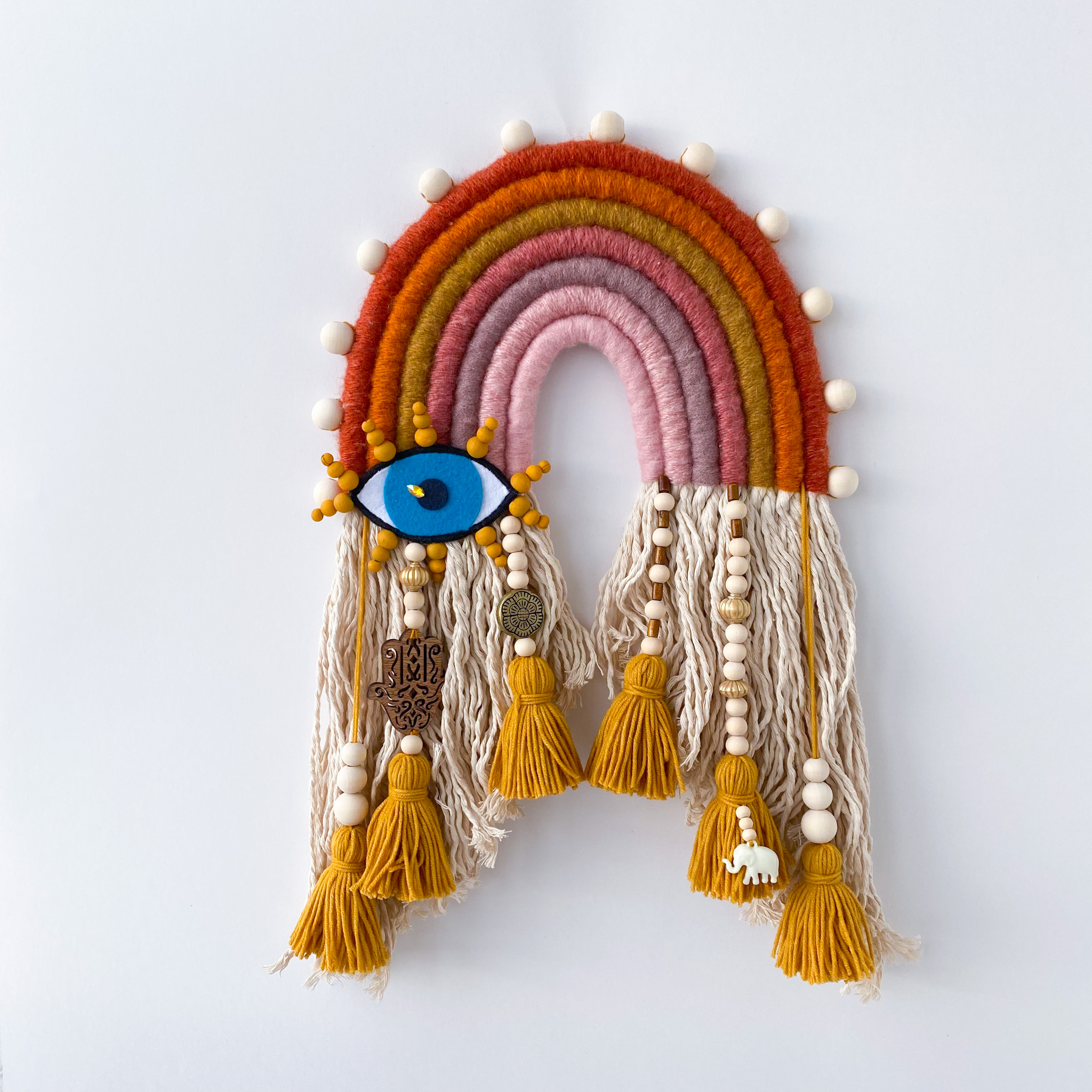 Boho rainbow wall hanging, Modern macrame decor, Mustard col - Inspire ...