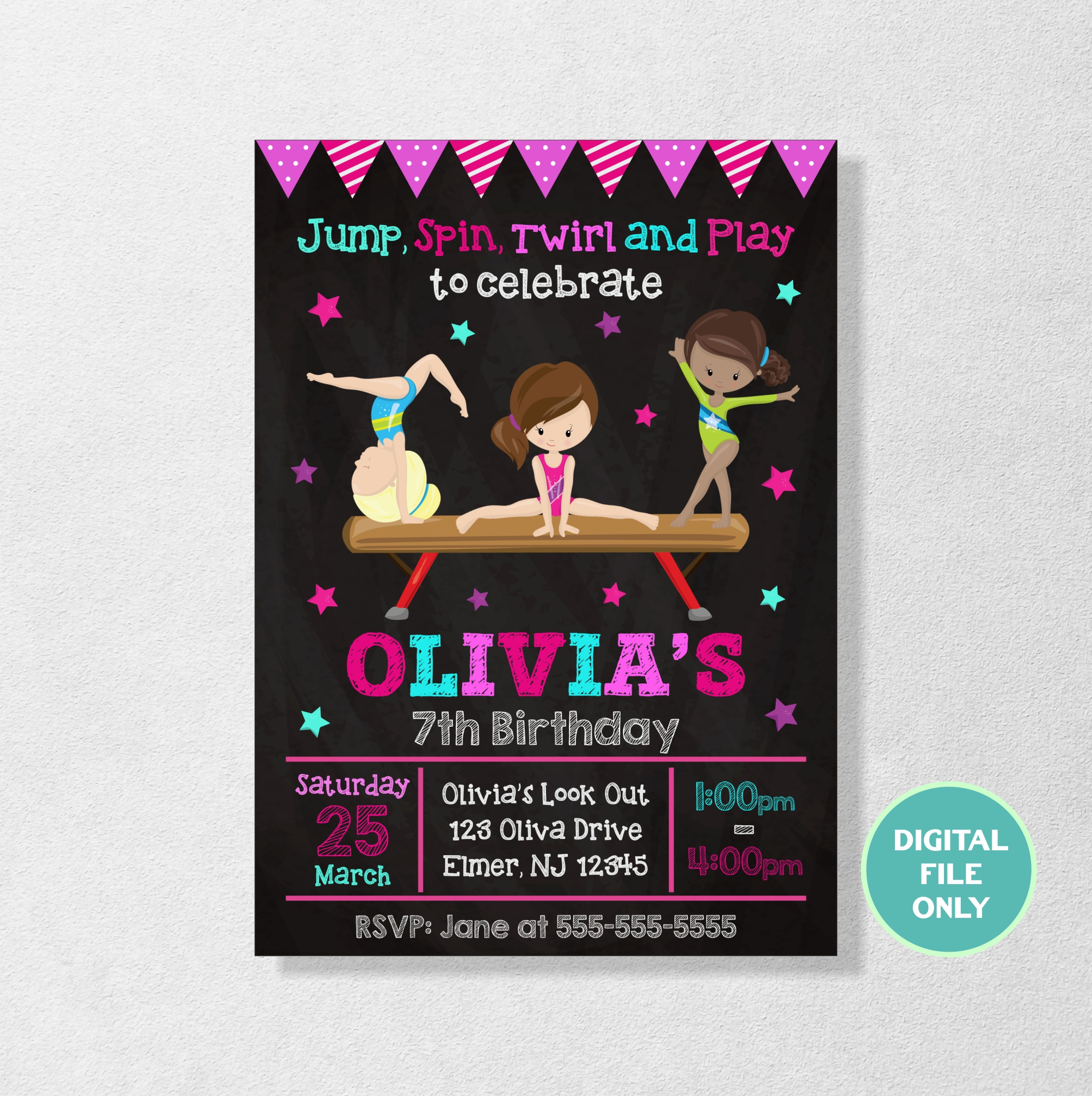 Gymnastics Invitation, Gymnastics Birthday Invitation, Gymna | Inspire ...