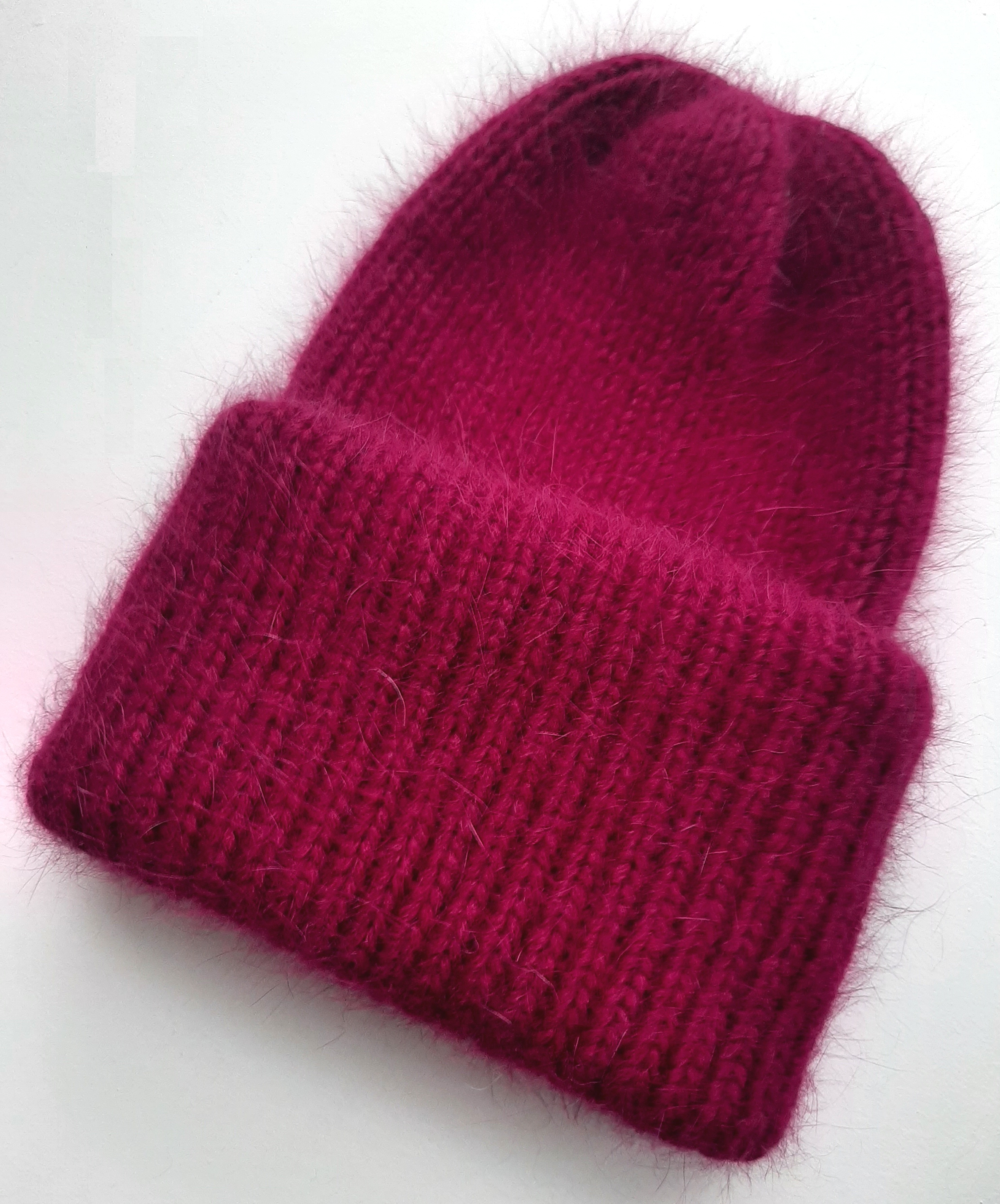 Angora hat with a double cuff, raspberry color. - Inspire Uplift
