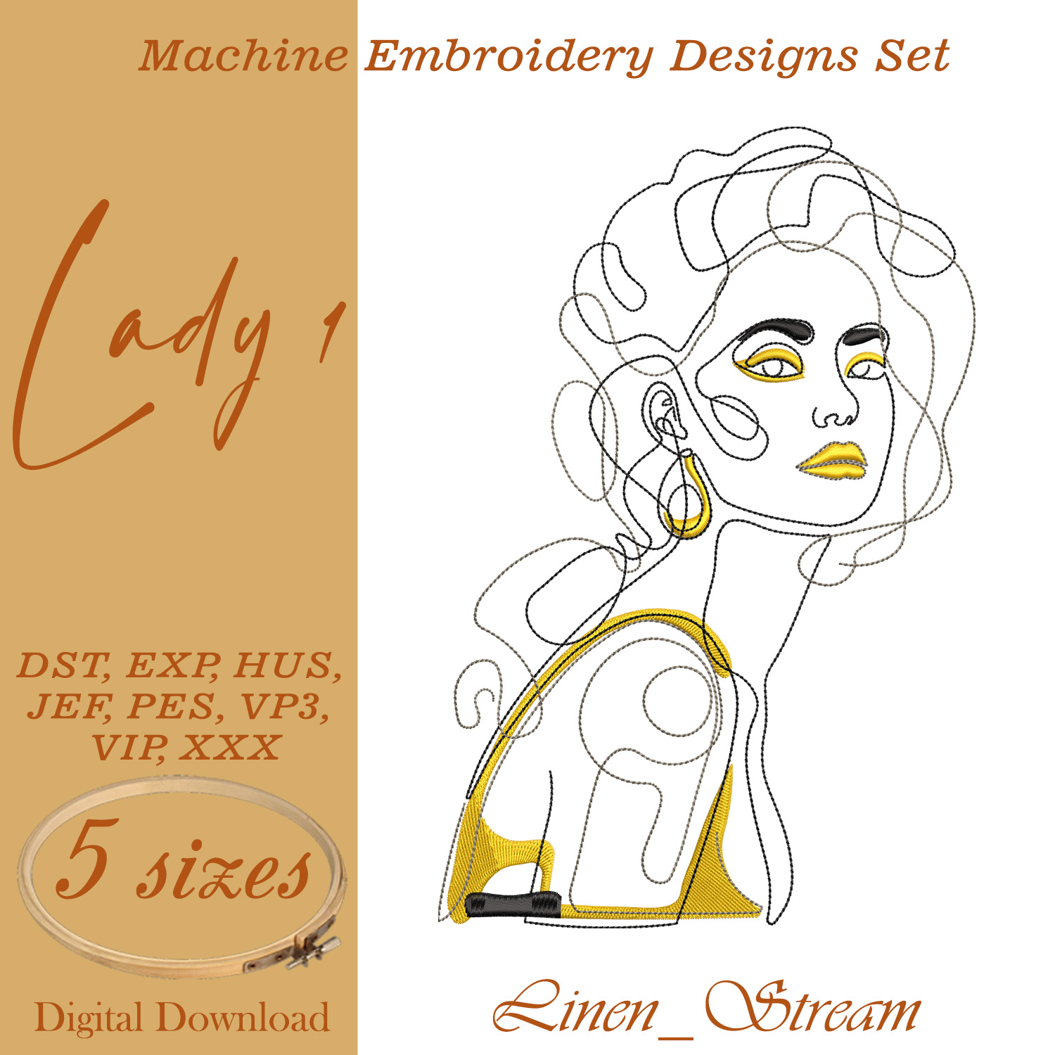 Lady 1 Machine embroidery design in 8 formats and 5 sizes - Inspire Uplift