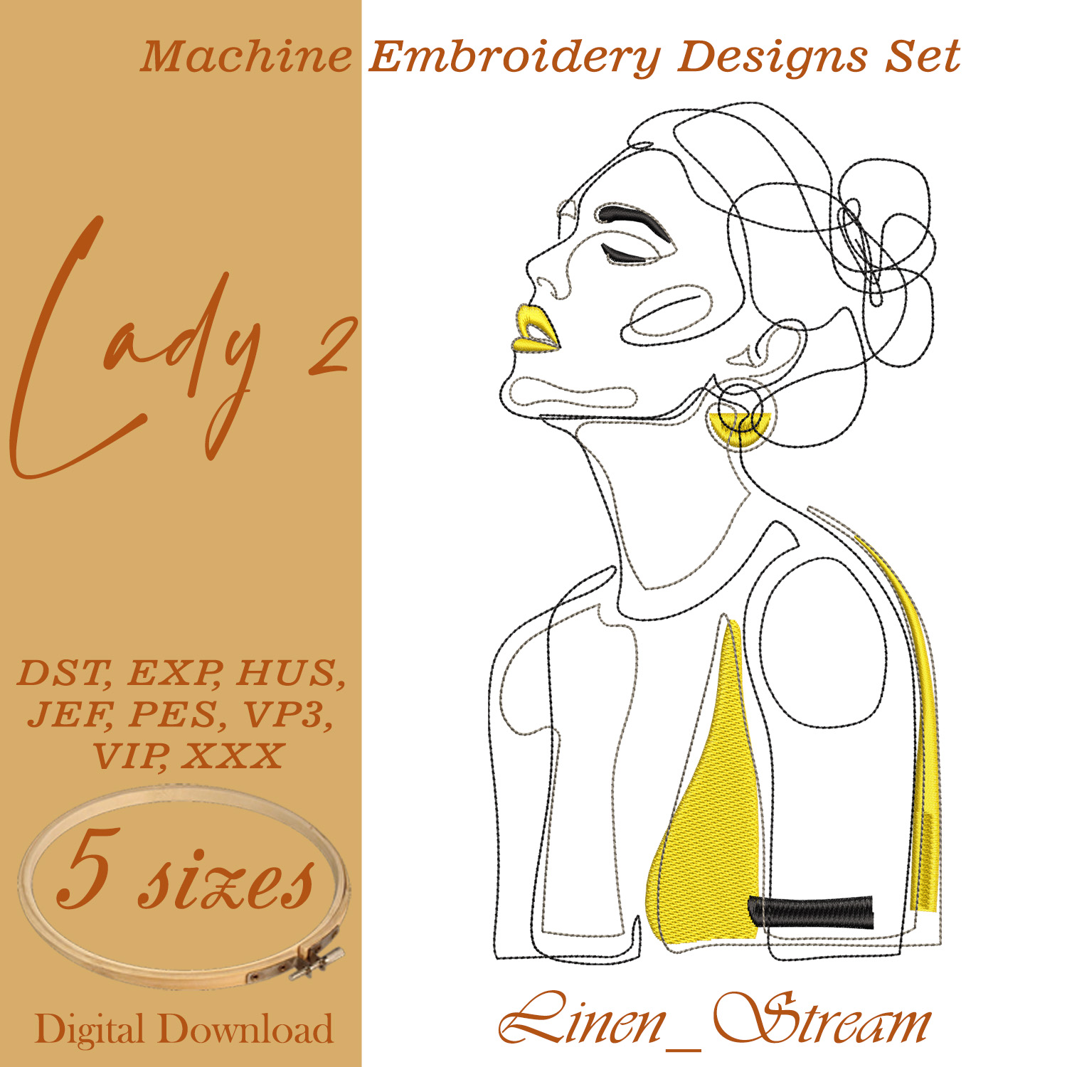 Lady 2 Machine embroidery design in 8 formats and 5 sizes | Inspire Uplift