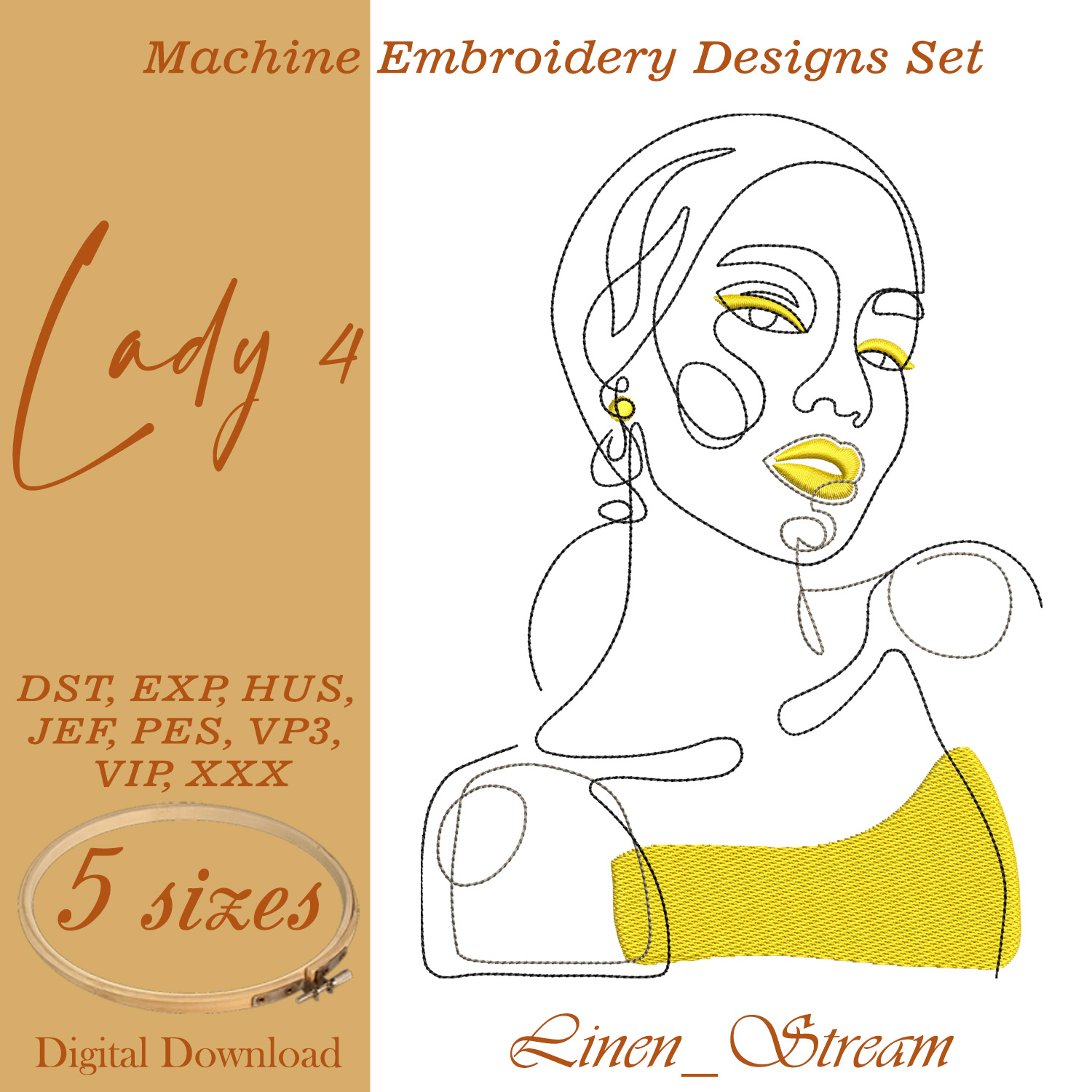 Lady 4 Machine embroidery design in 8 formats and 5 sizes | Inspire Uplift