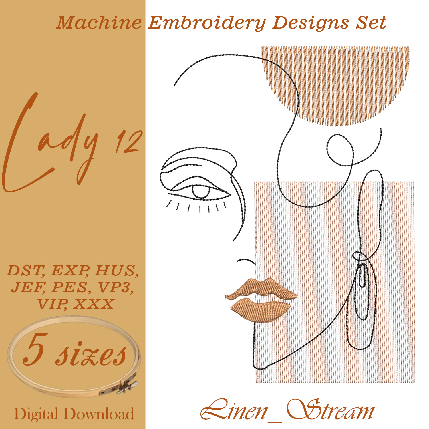 Lady 12 Machine embroidery design in 8 formats and 5 sizes - Inspire Uplift