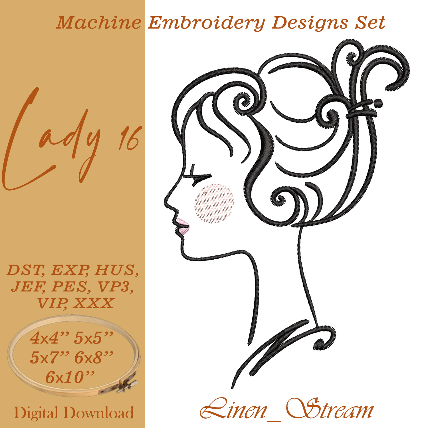 Lady 16. Machine embroidery design in 8 formats and 5 sizes | Inspire ...
