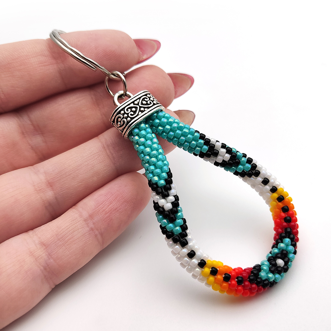 Native Style Beaded Keychain, Colorful Beaded Key Fob, Ethni - Inspire ...