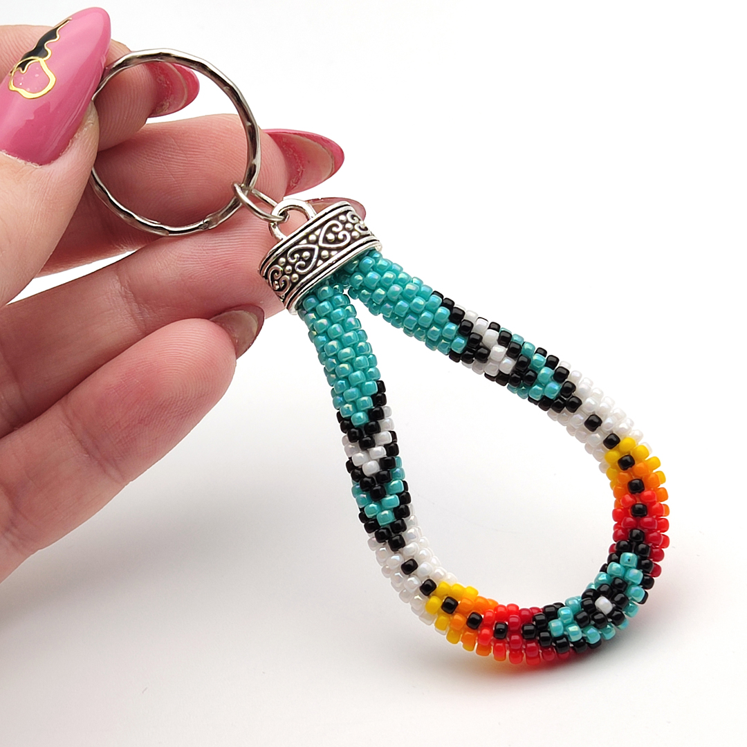 Native Style Beaded Keychain, Colorful Beaded Key Fob, Ethni - Inspire ...