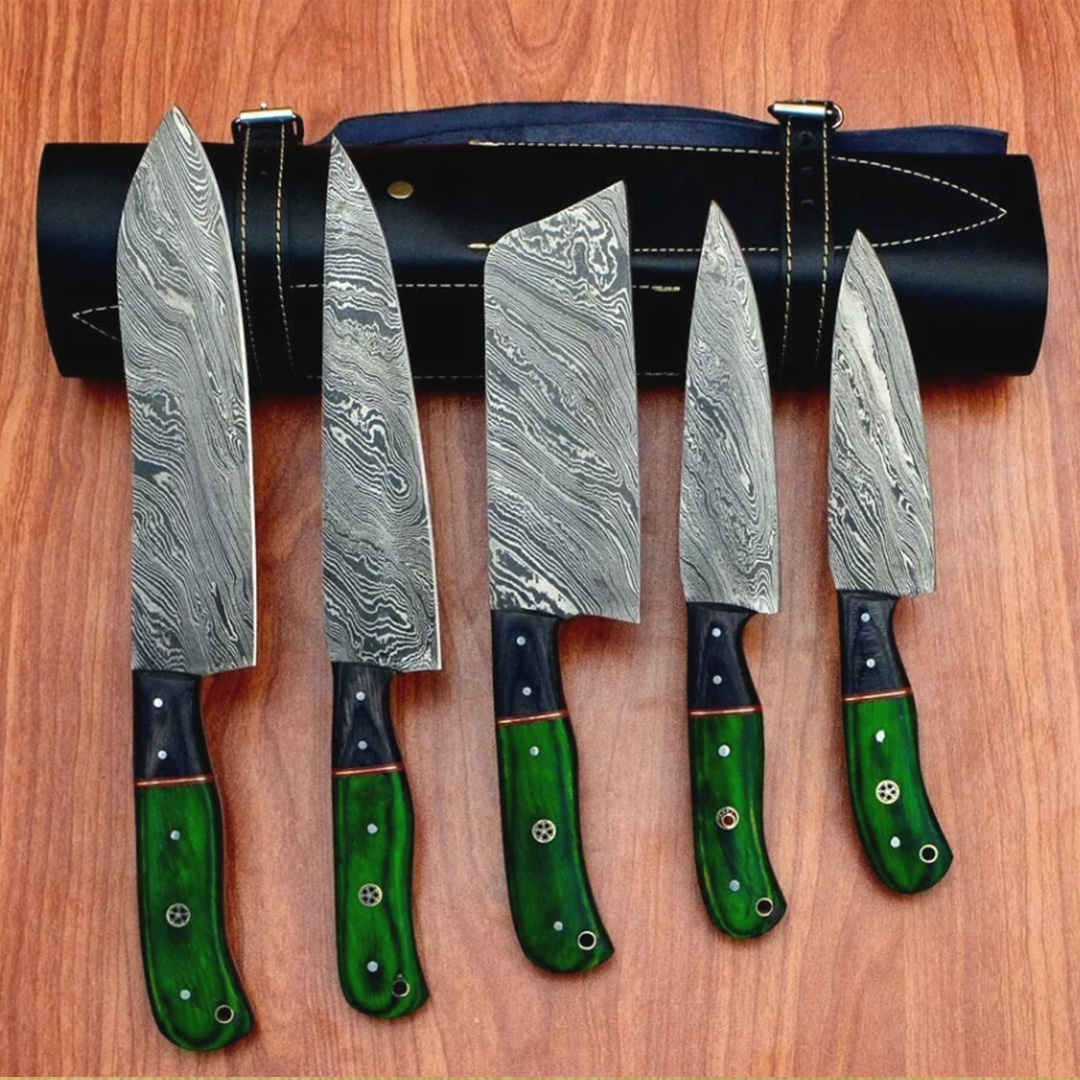 Damascus Chef Knife Set (5pc) | Hand-Forged | Razor Sharp | Inspire Uplift