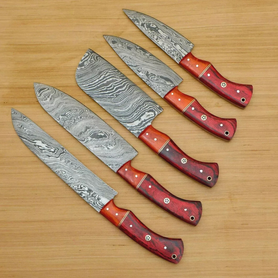 Handmade Forged Damascus Steel Kitchen Knives Set | Inspire Uplift