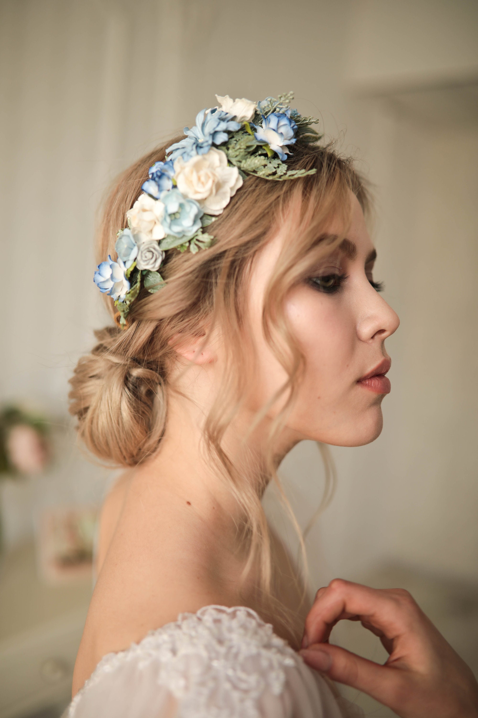 Blue flower crown, Wedding flower crown, Blue floral crown, - Inspire ...