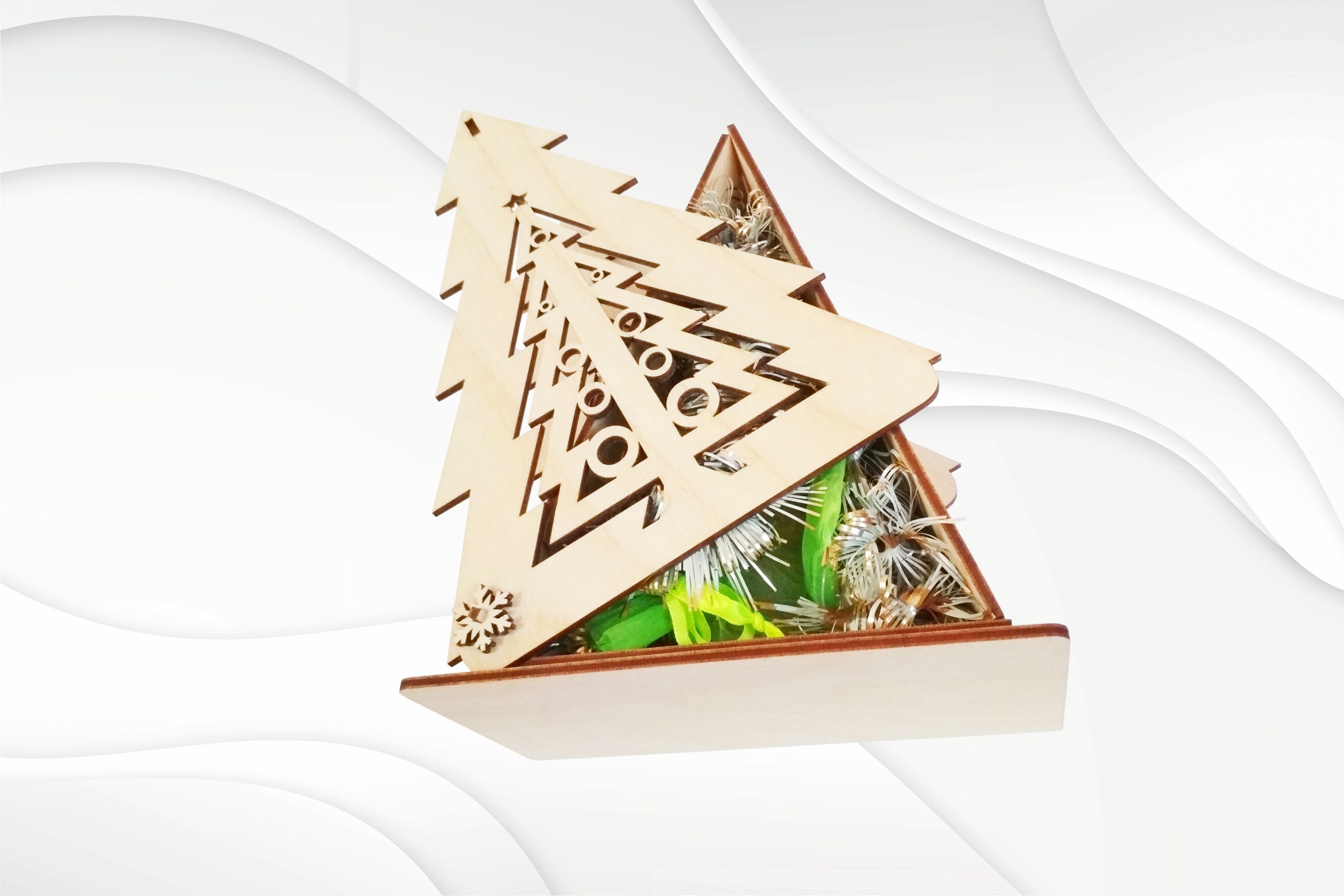 Gift box Christmas tree, ready laser cutting design. Glowfor - Inspire ...