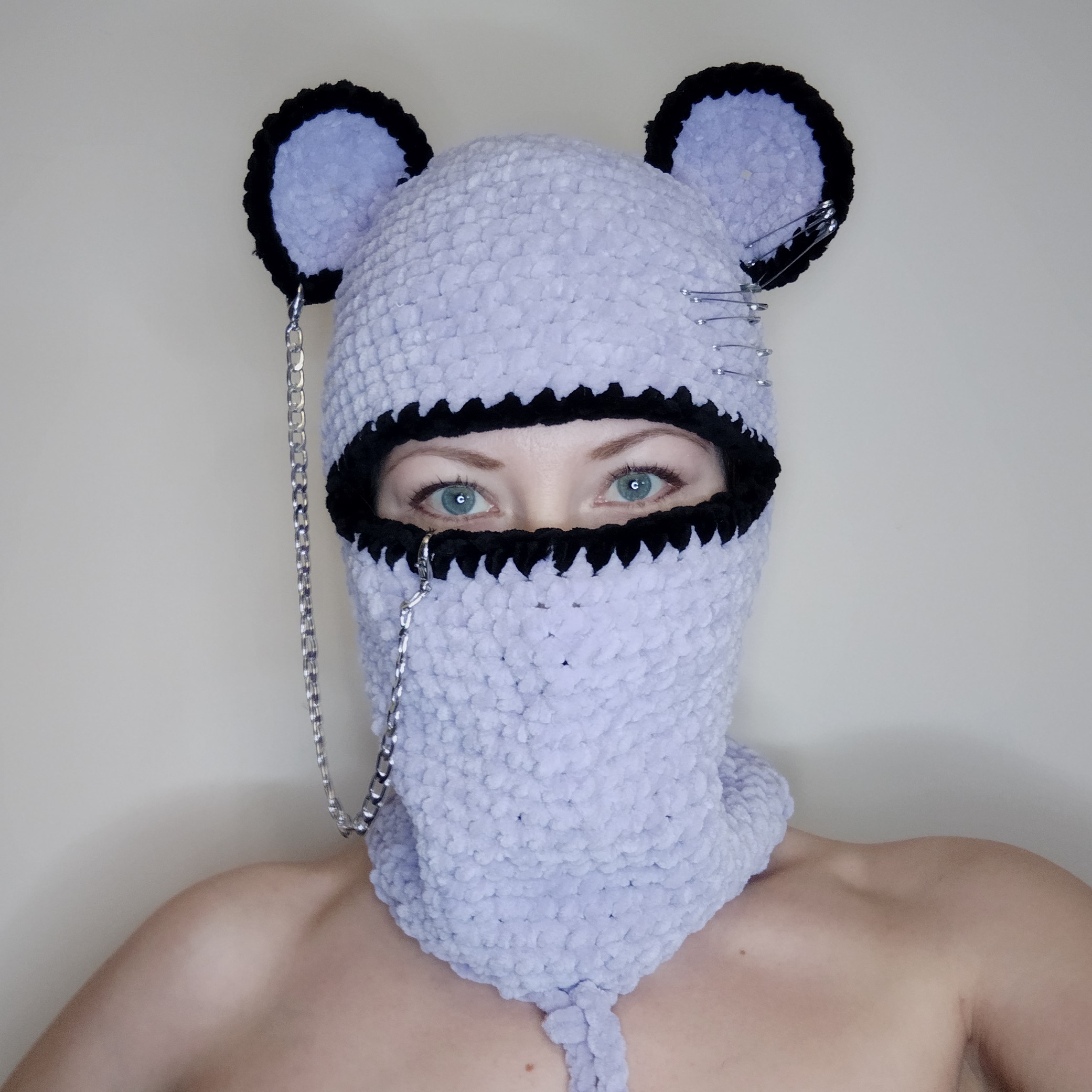 Pastel goth balaclava crochet. Fluffy bear balaclava with ch - Inspire ...