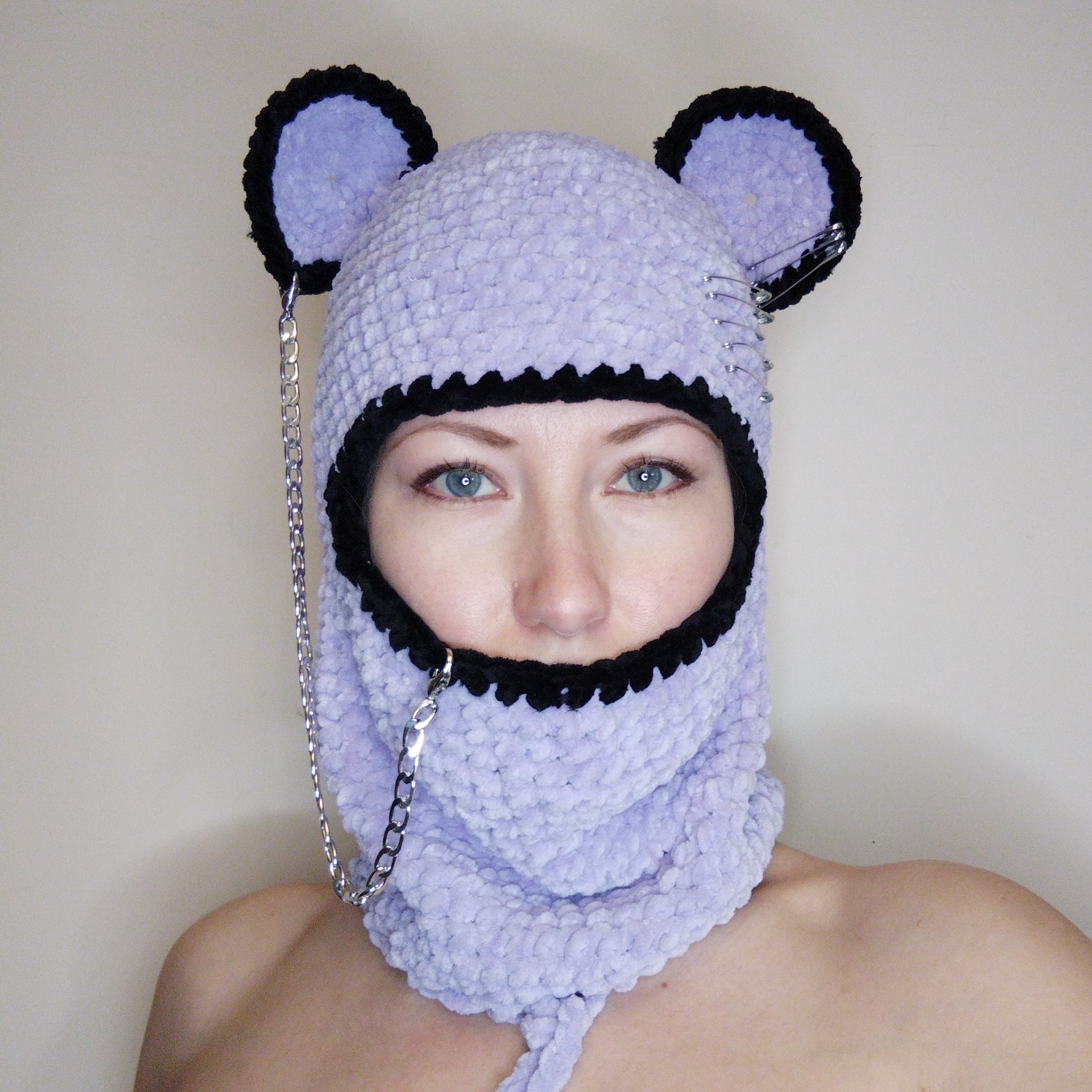 Pastel goth balaclava crochet. Fluffy bear balaclava with ch - Inspire ...