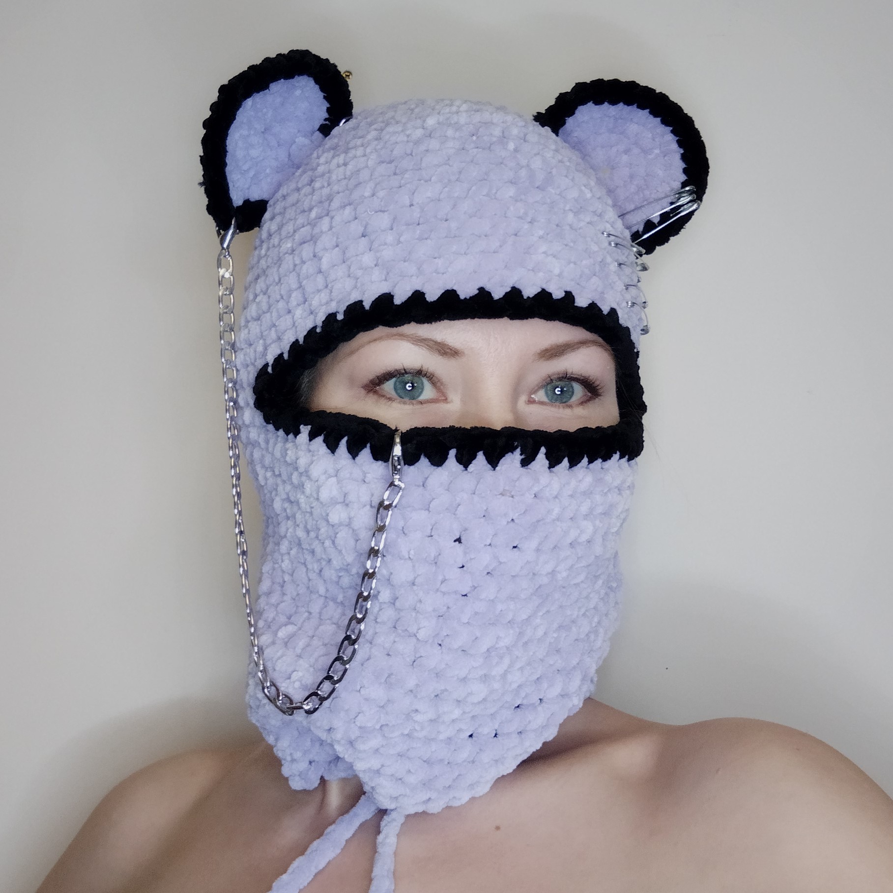 Pastel goth balaclava crochet. Fluffy bear balaclava with ch - Inspire ...