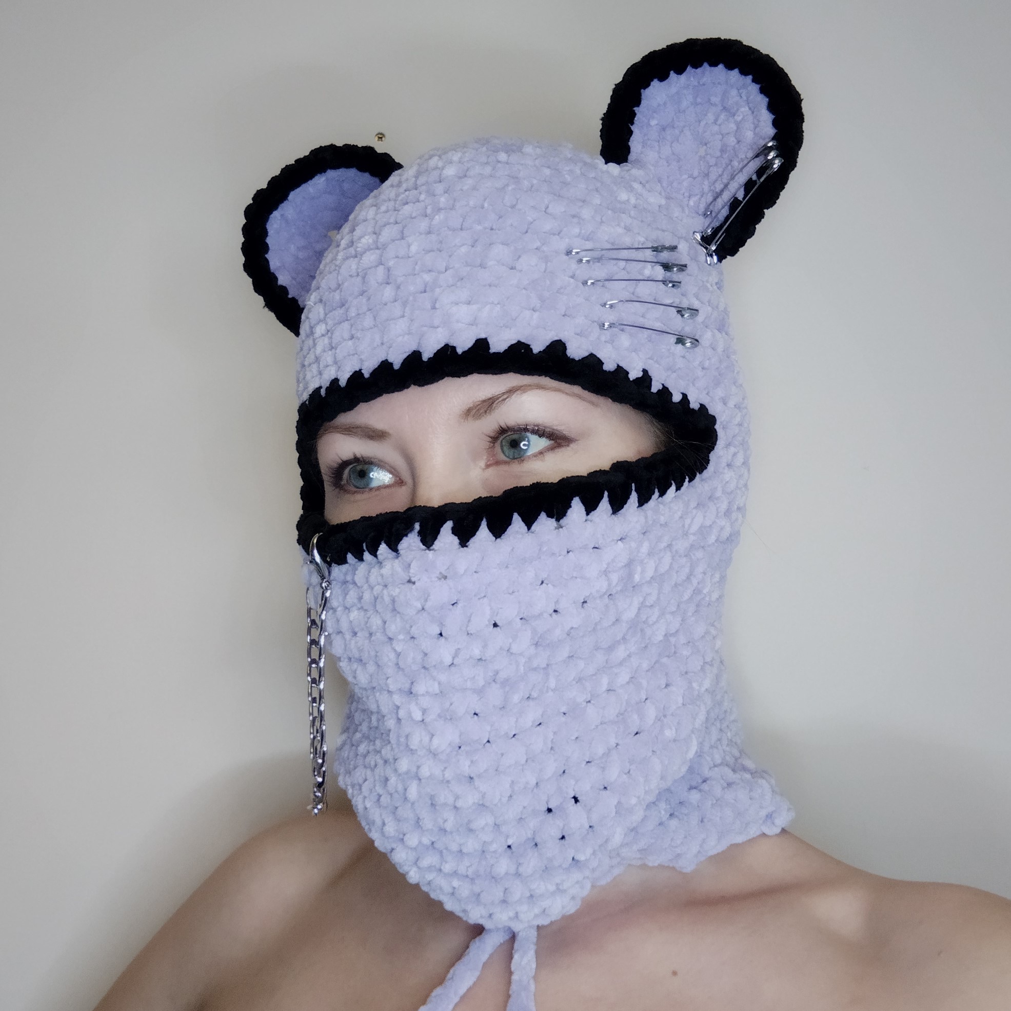 Pastel goth balaclava crochet. Fluffy bear balaclava with ch - Inspire ...