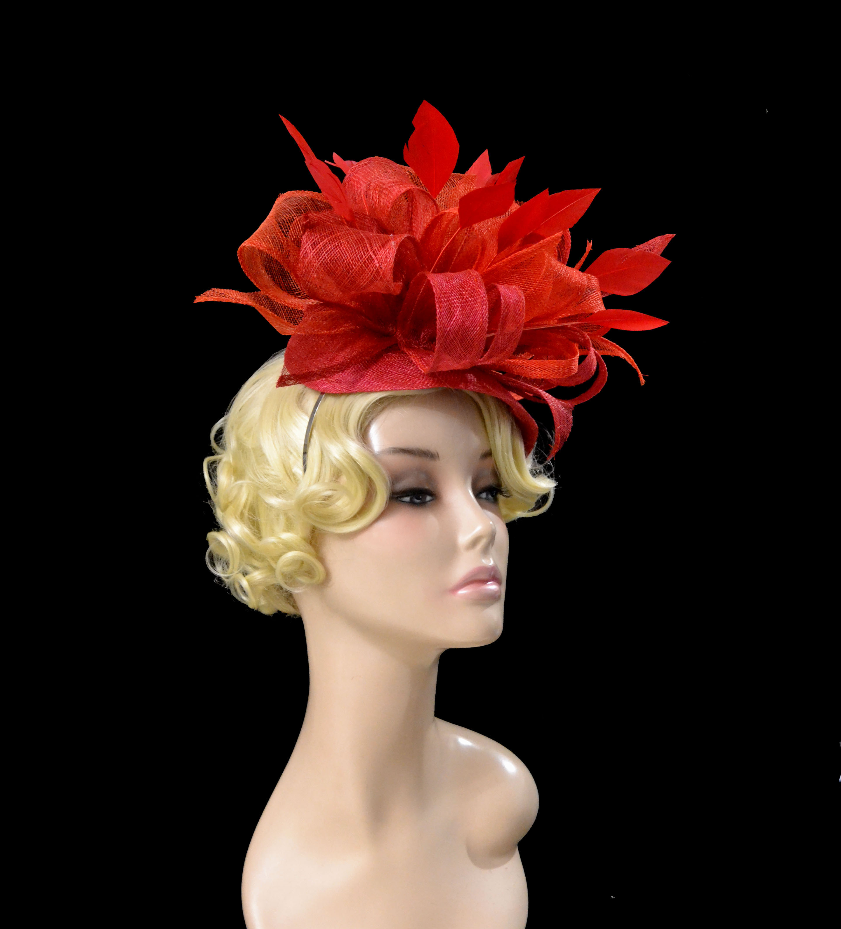 red fascinator, red fascinator hat, red derby hat, derby hat - Inspire ...