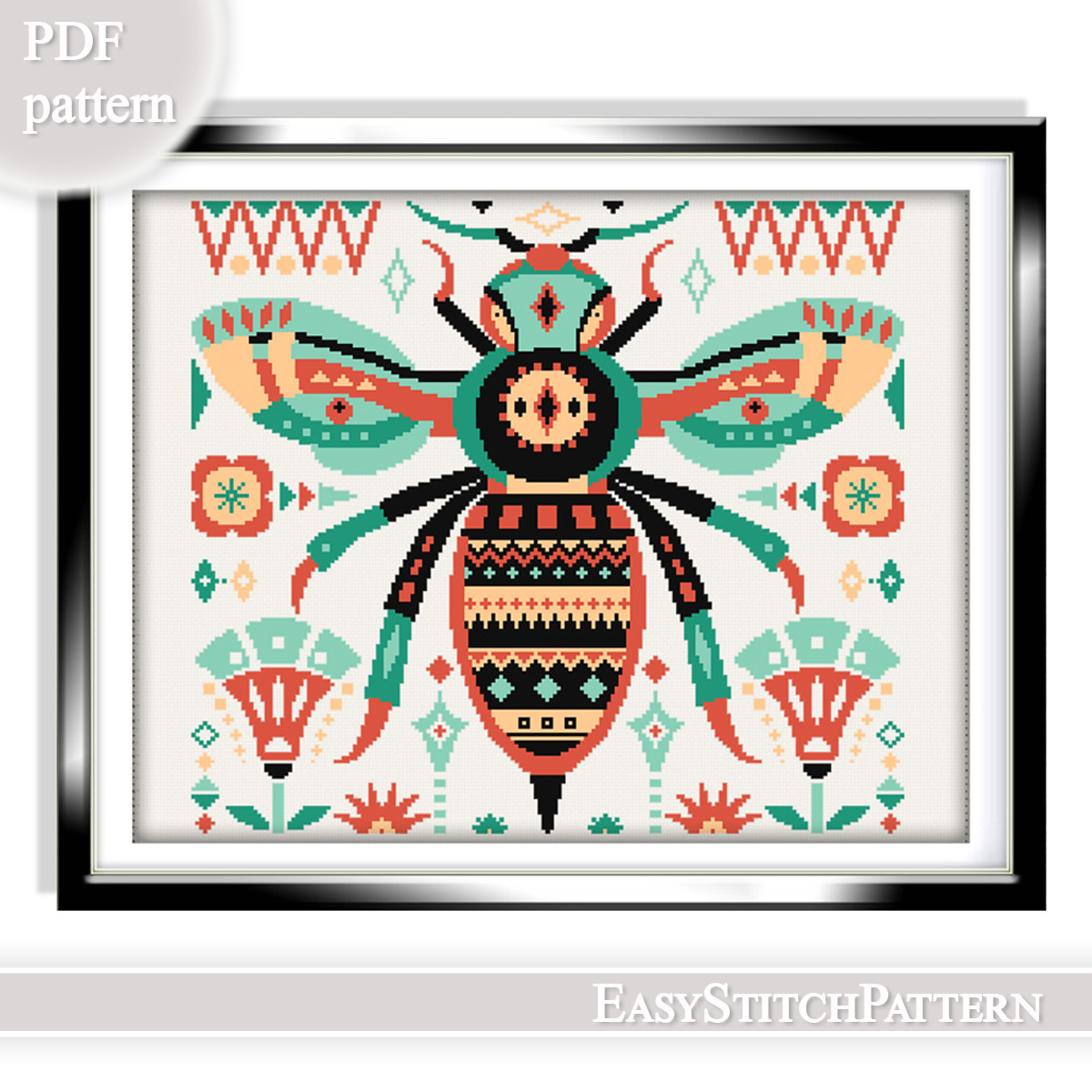 Bee cross stitch pattern. Insects Cross Stitch Pattern. Folk | Inspire ...