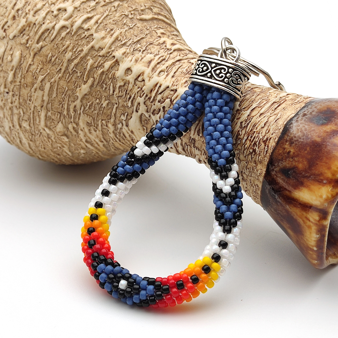 Native Style Blue Beaded Keychain, Beadwork Key Fob - Inspire Uplift