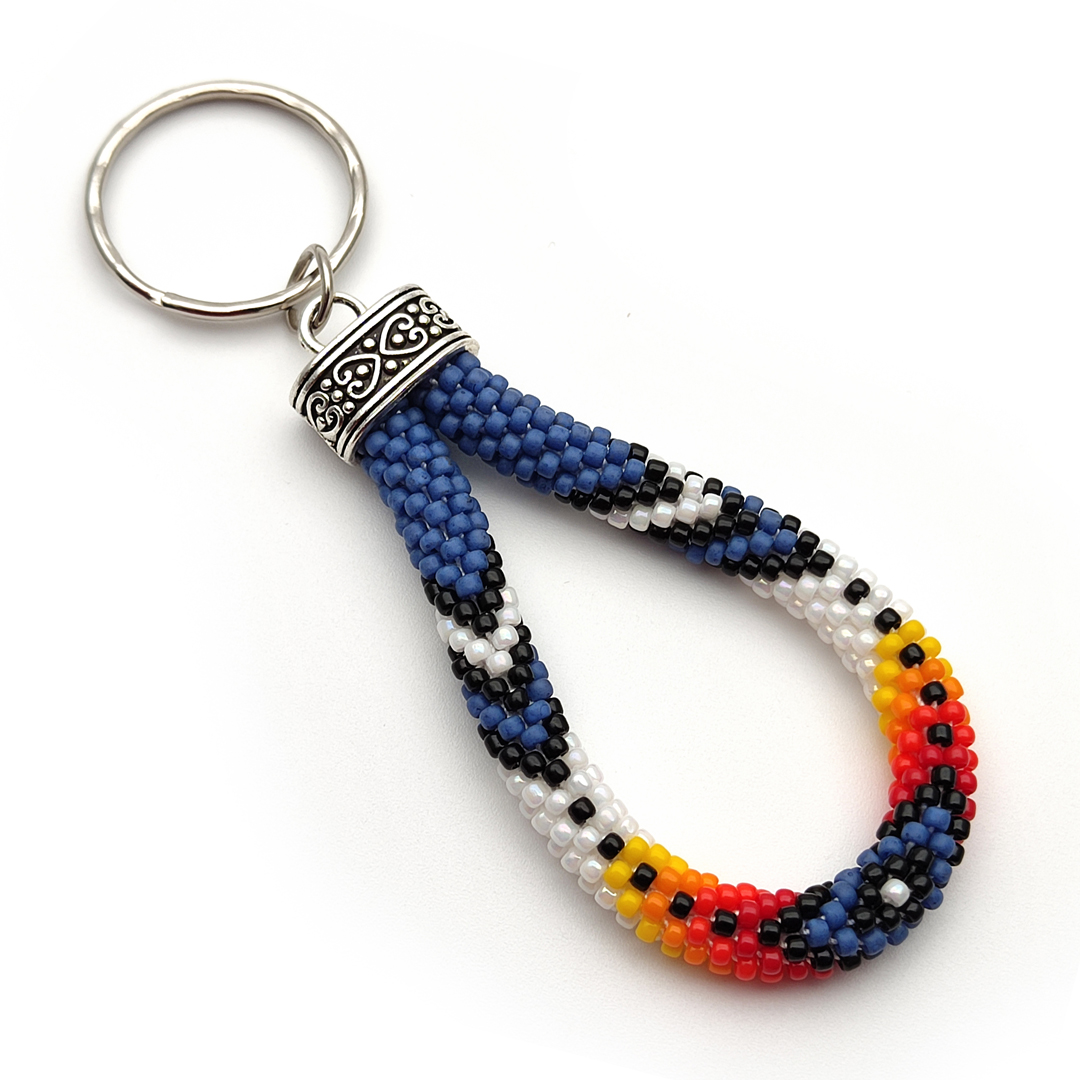 Native Style Blue Beaded Keychain, Beadwork Key Fob - Inspire Uplift