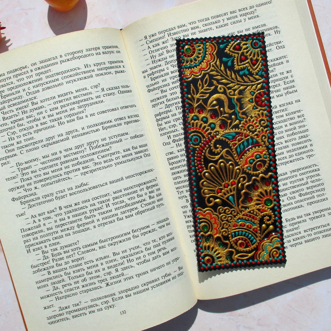 Leather bookmark, Painted bookmark, Engraved bookmark, Paisl - Inspire ...