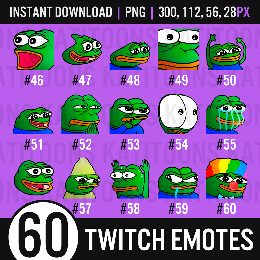 60 x Pepe Emotes Pack 02 / funny emotes / meme emotes - Inspire Uplift