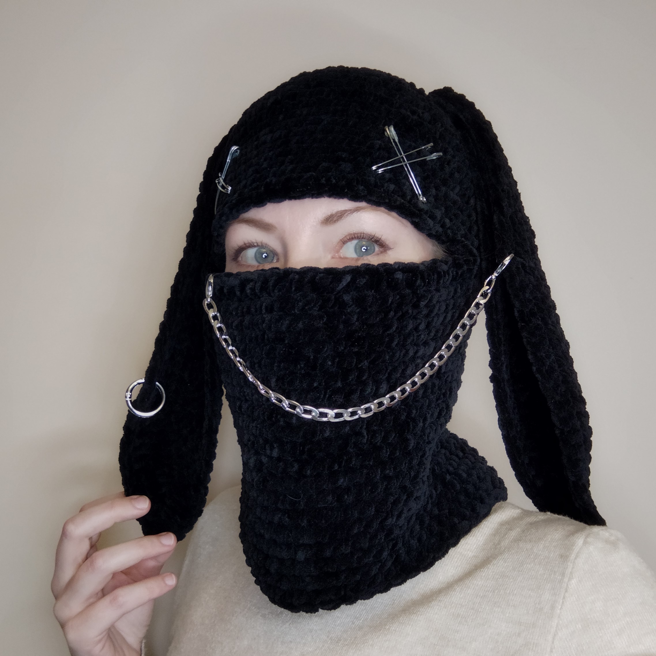 Black bunny balaclava crochet. Balaclava with bunny ears - Inspire Uplift