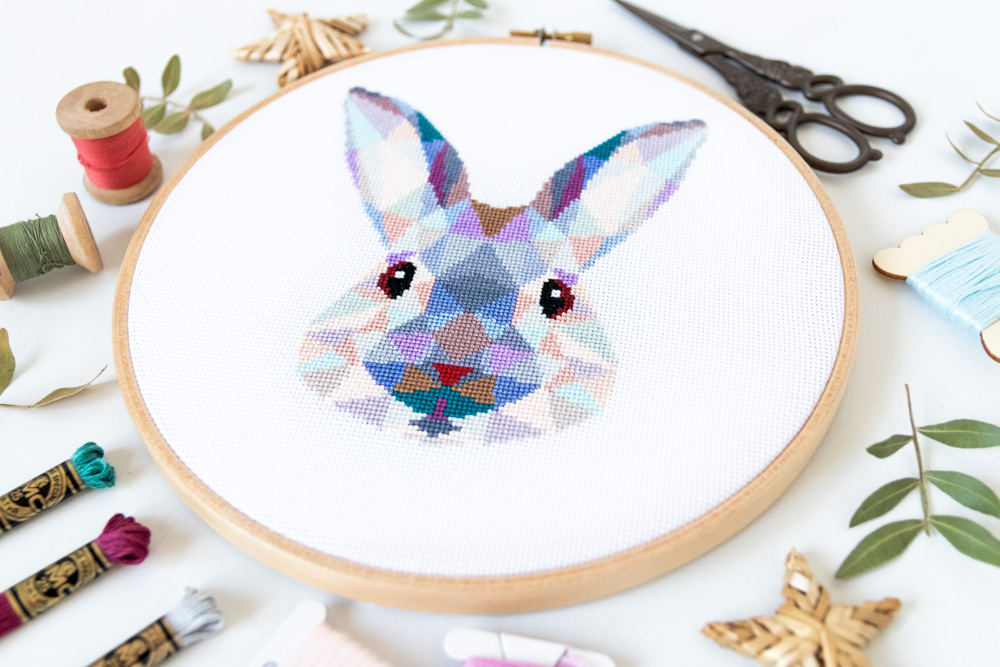 Geometric Rabbit Cross Stitch Pattern - Inspire Uplift